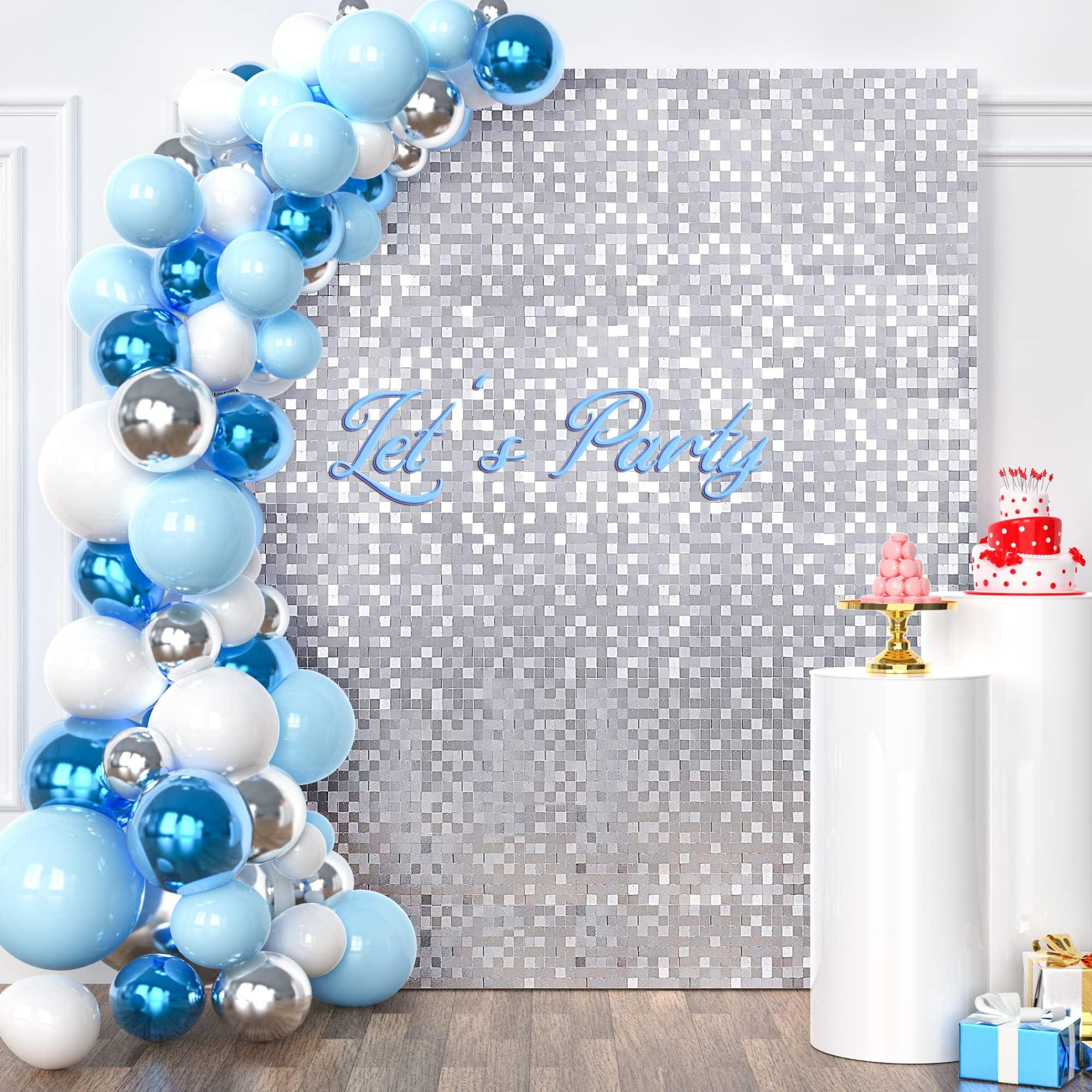Amazon.com : Hexagon Shimmer Wall Backdrop Iridescent Silver Sequin ...