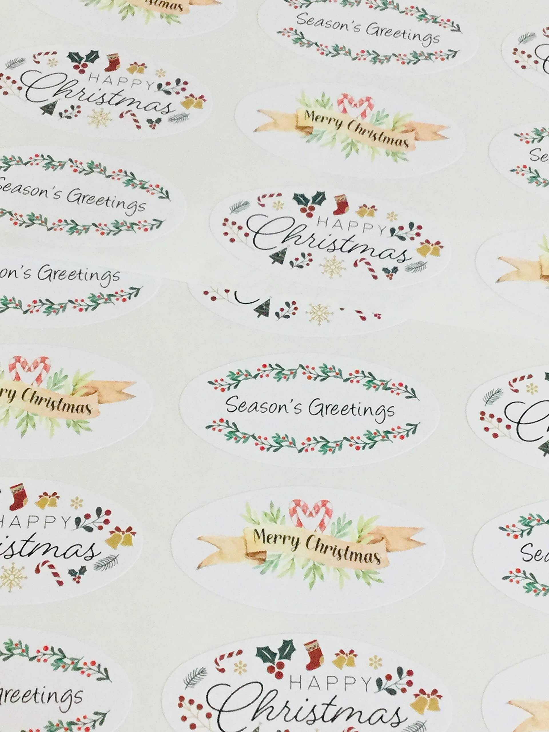 Pack of 48 Merry, Happy Christmas Oval Stickers, Colourful Envelope ...