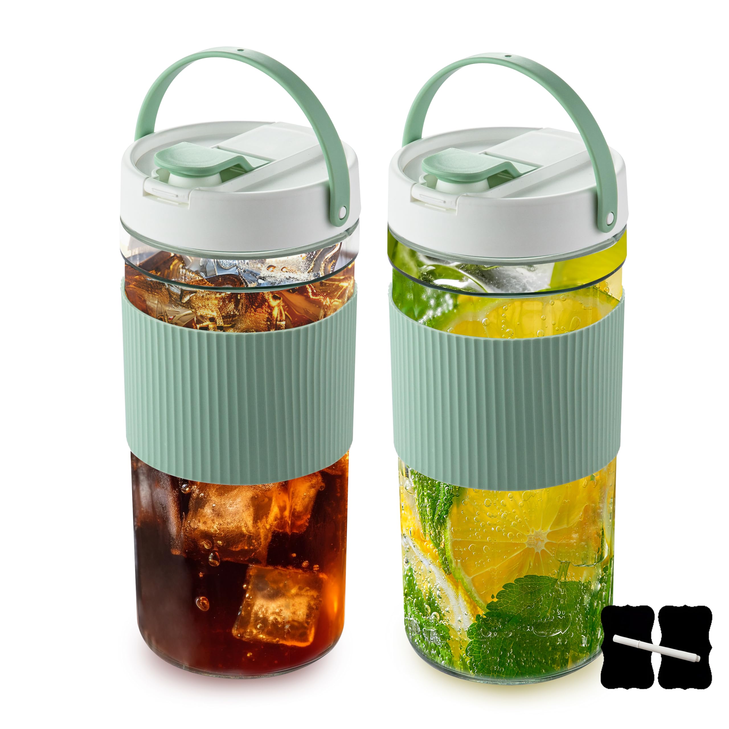 Amazon.com: 2-Pack Glass Mason Jar Water Pitcher with Lids, 67FL OZ ...