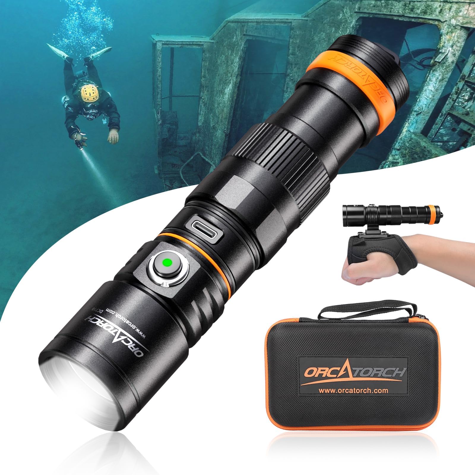 Amazon.com: ORCATORCH DC710 Scuba Dive Light Type C Rechargeable, 3000 ...