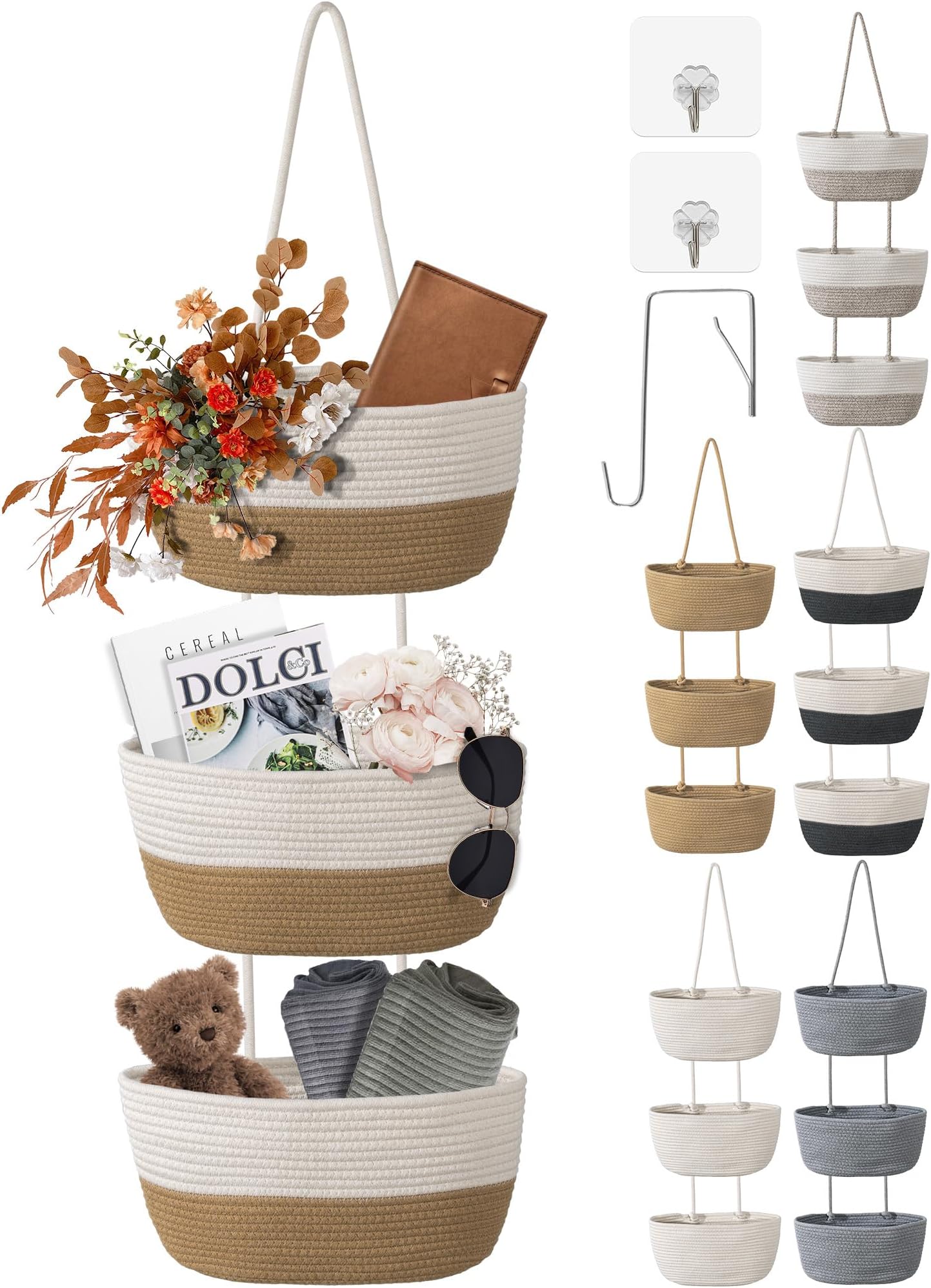 Amazon.com : wymulot 3 Tier Wall Mounted Woven Hanging Basket, Over the ...