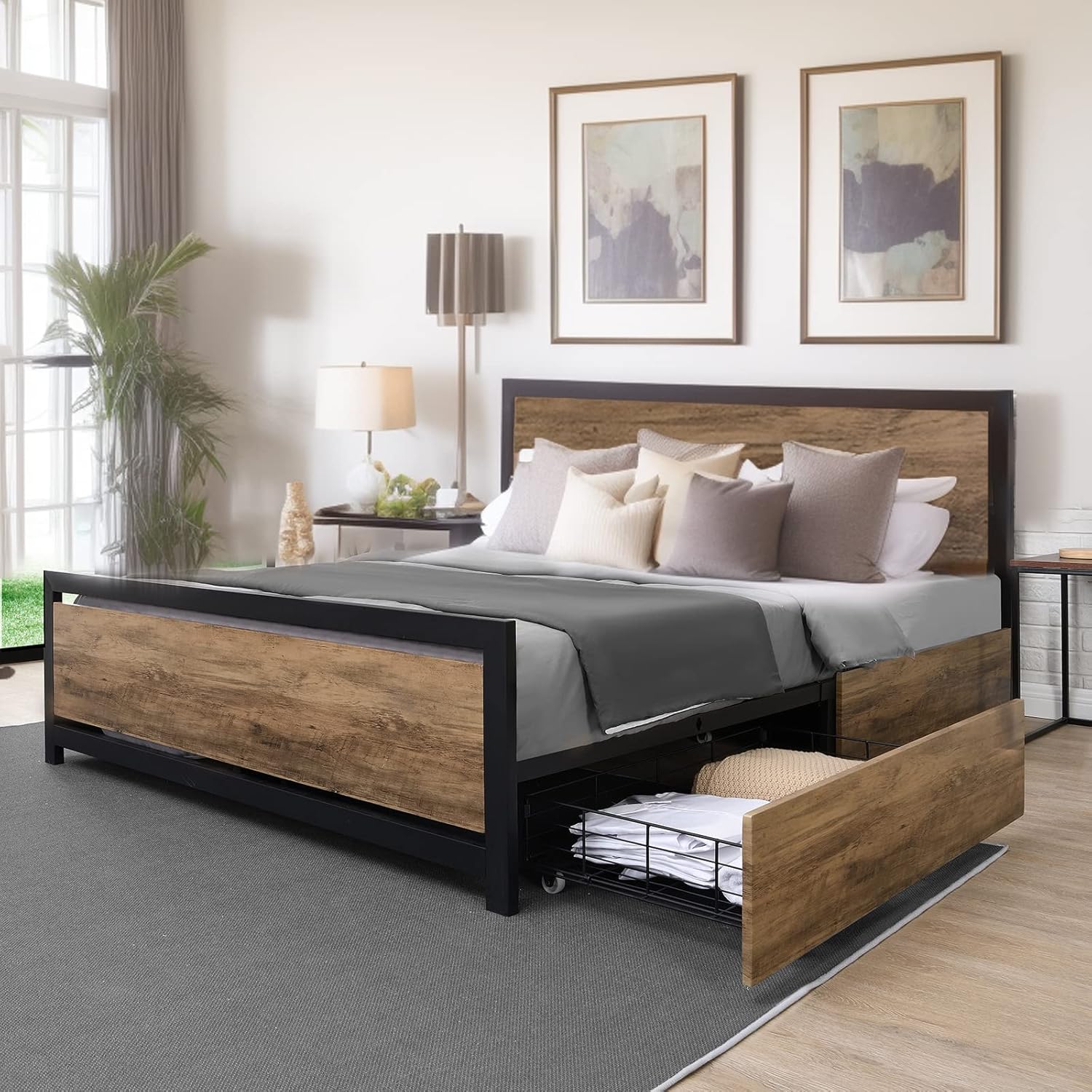 Amazon.com: Ailisite Queen Size Bed Frame with 4 Storage Drawers, Metal ...