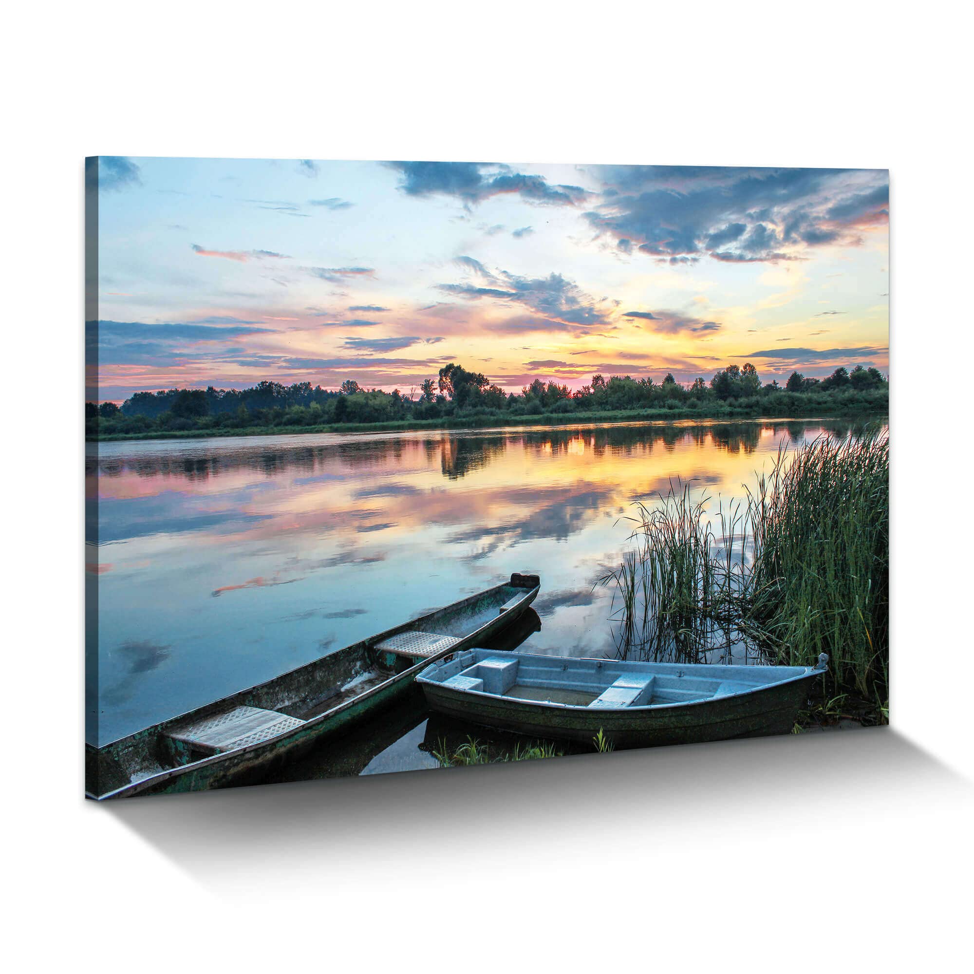 Amazon.com: Lake Landscape Canvas Wall Art: Modern Colorful Sunset Scene Prints Nature Green ...