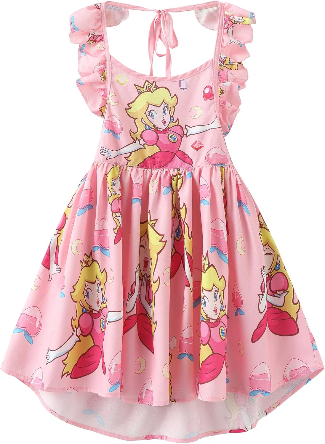 Amazon.com: Princess Peach Dress Costume Girls Kids Cartoon Ruffle ...