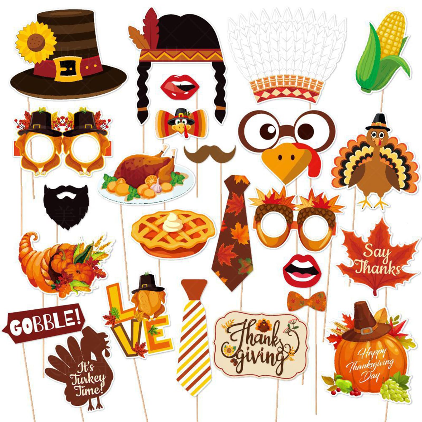 Amazon.com: 25Pcs Thanksgiving Photo Booth Props Funny Fall Party ...
