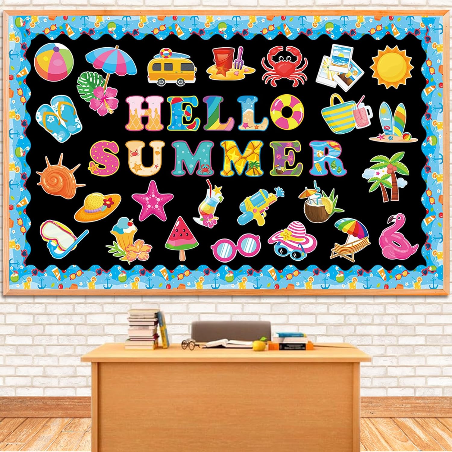 Amazon.com: 71 Pcs Hello Summer Bulletin Board Set Hawaiian Beach ...
