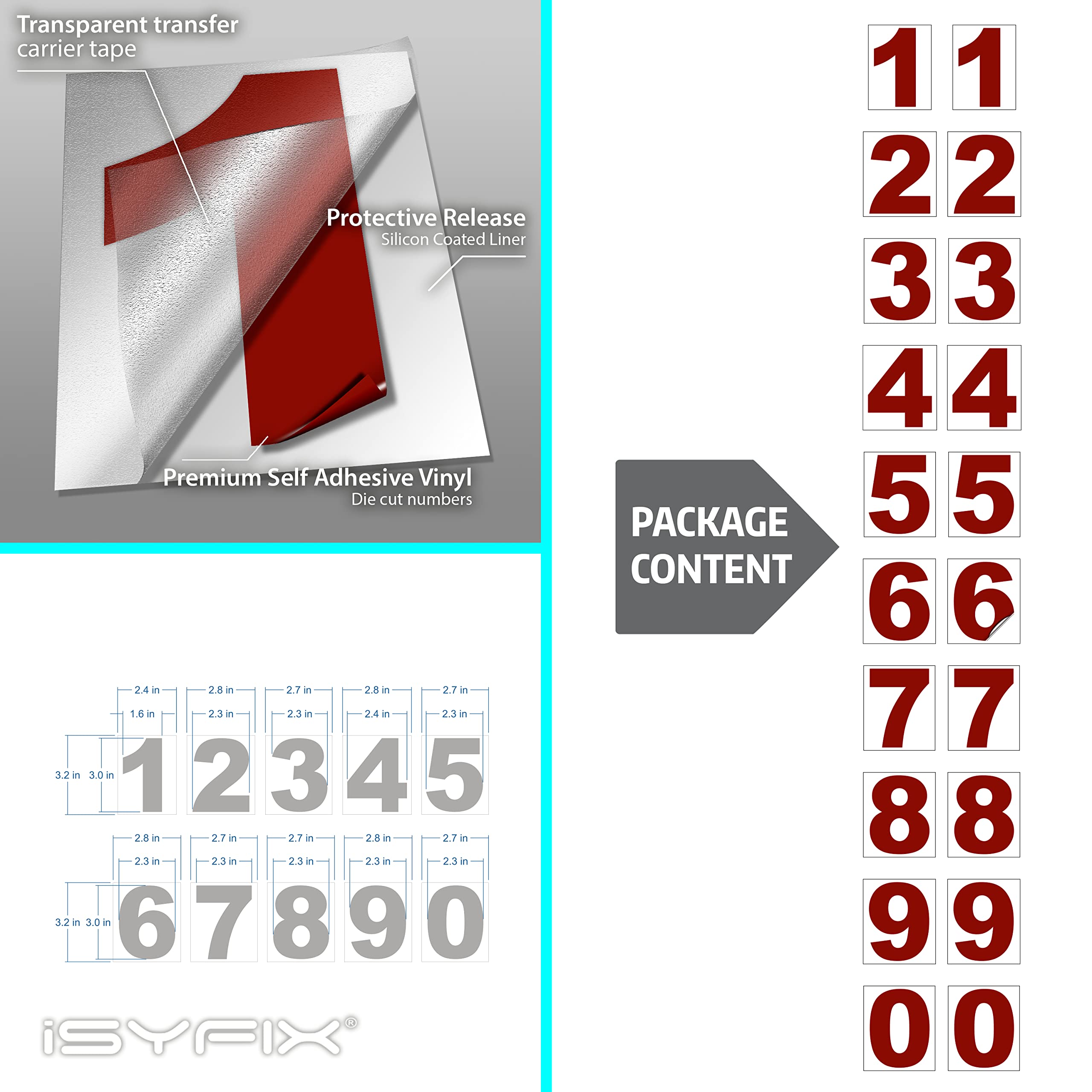 Snapklik.com : iSYFIX Red Vinyl Numbers Stickers 3 Inch Self Adhesive