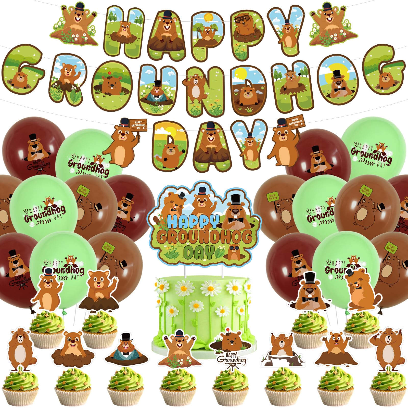 Amazon.com: Happy Groundhog Day Party Supplies Include HAPPY GROUNDHOG DAY Banner Cake Toppers ...