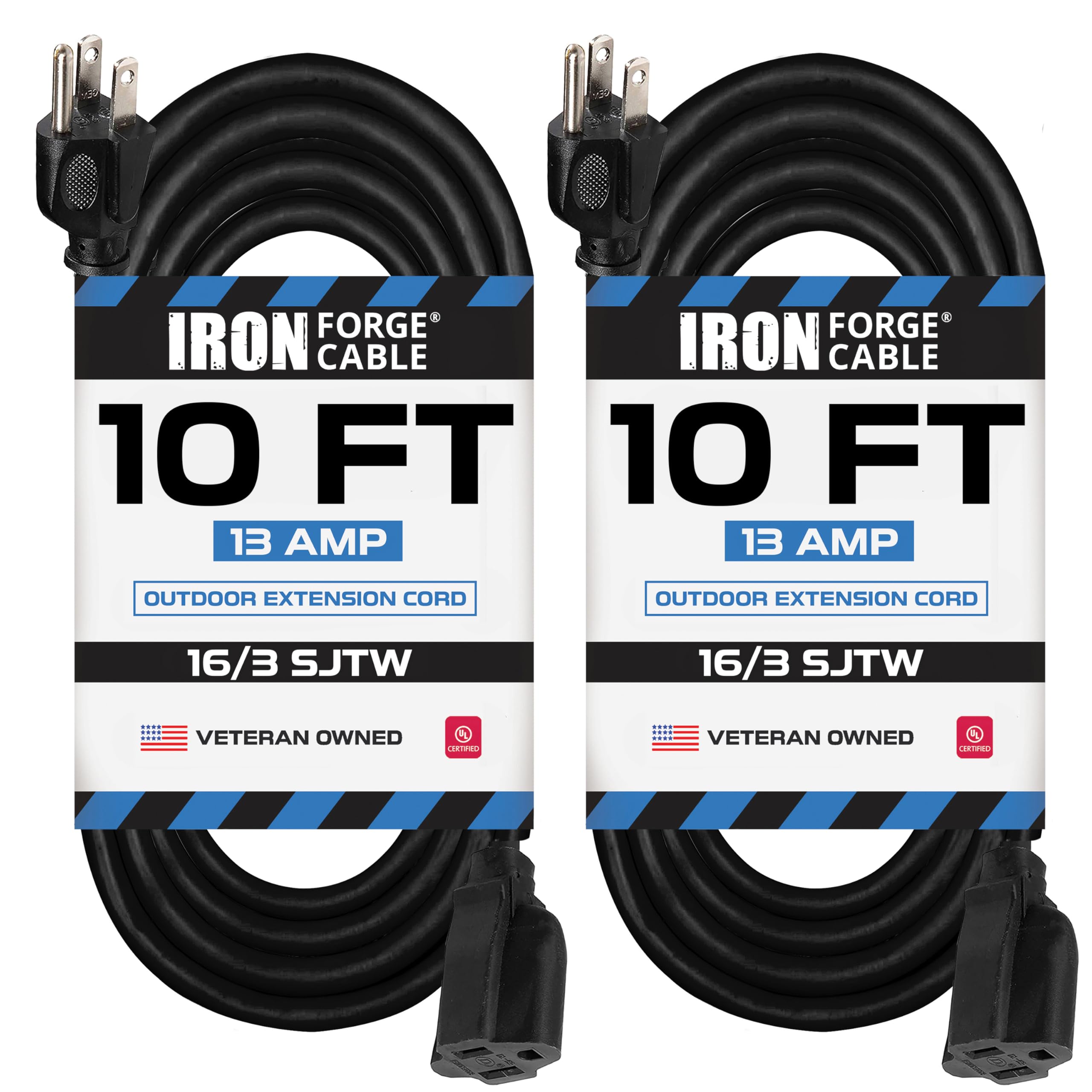 IRON FORGE CABLE 2 Pack Outdoor Extension Cord 10 ft, 16/3 SJTW Heavy ...
