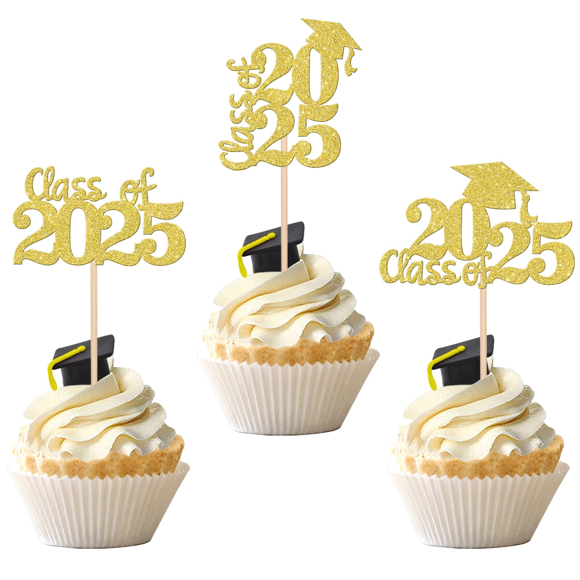 Amazon.com: 30 PCS Class of 2025 Cupcake Toppers Glitter Graduation Cap ...