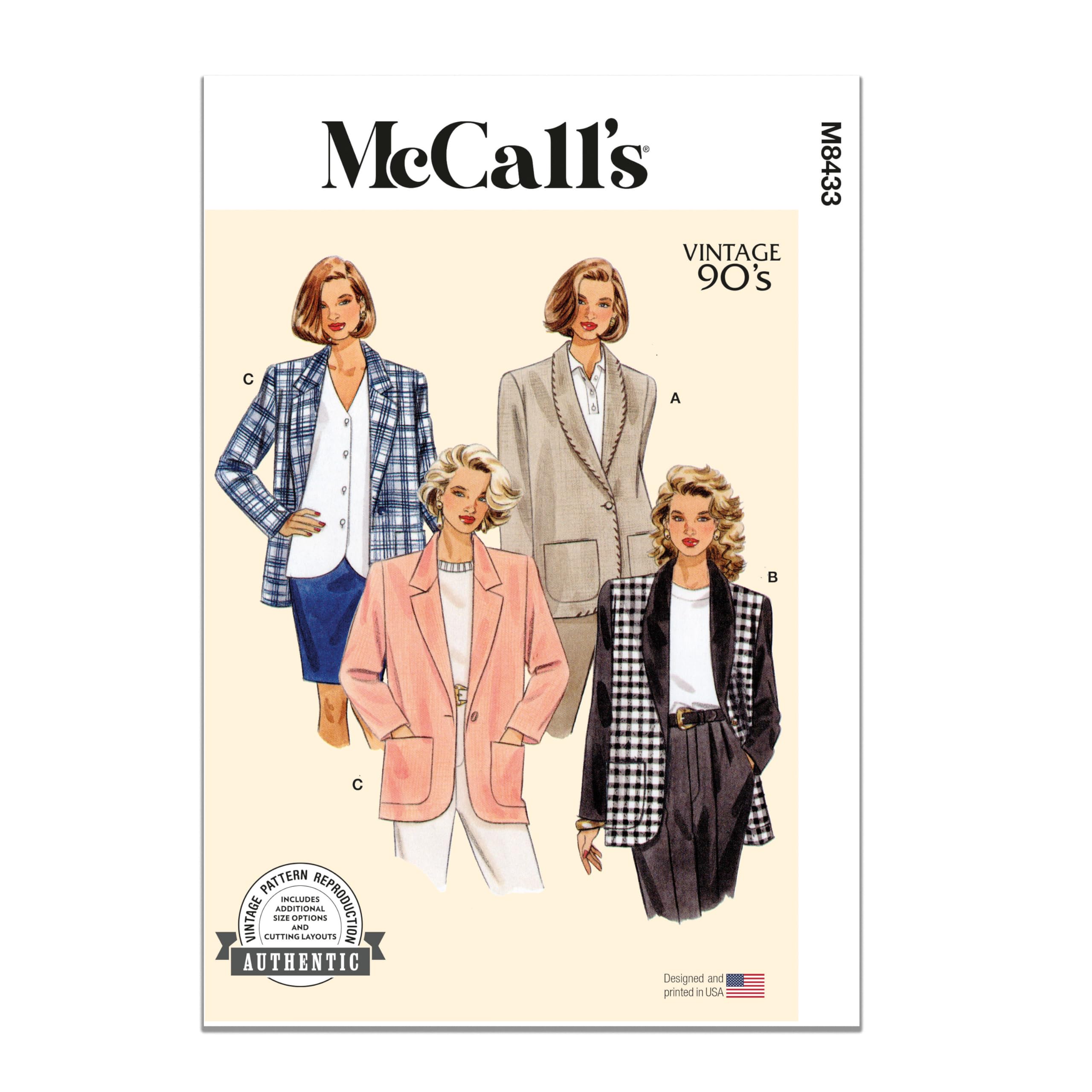 Amazon.com: McCall's Misses' Vintage 1990's Loose Fitting or Unlined ...