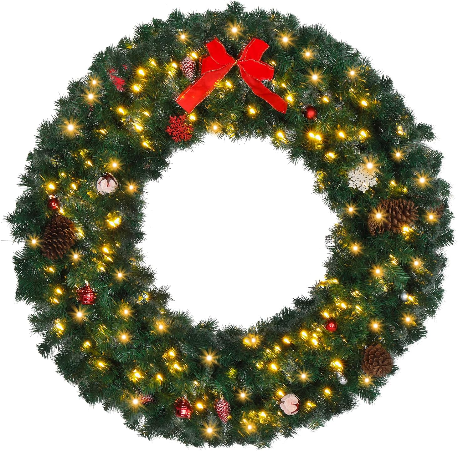 Amazon.com: 5 Foot L.E.D. Christmas Wreath with Pre-Lit Red Bow - 60 ...