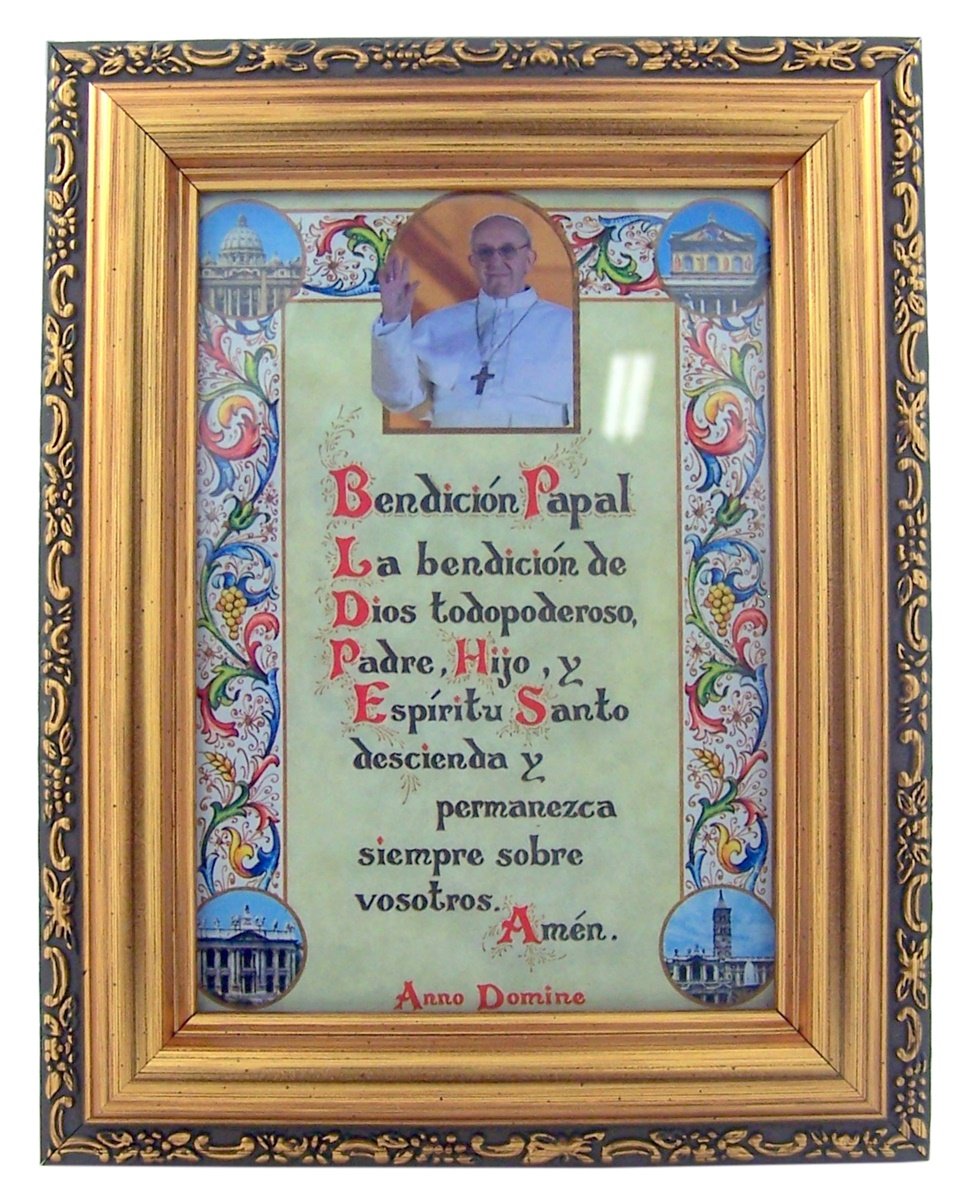 Amazon.com - Pope Francis Spanish Papal Blessing in Antique Gold and ...
