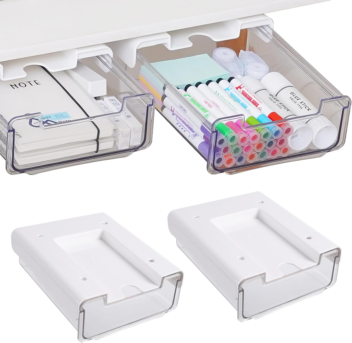 Citylife 2 Packs Self-Adhesive Under Desk Drawer Slide Out Up to 11 lbs ...