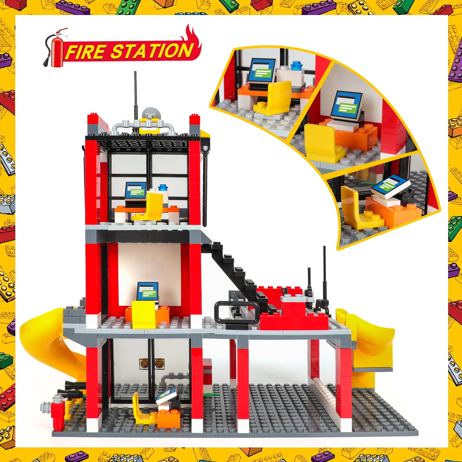 City Fire Station Building Kit, Fun Firefighter Toy Building Set for ...