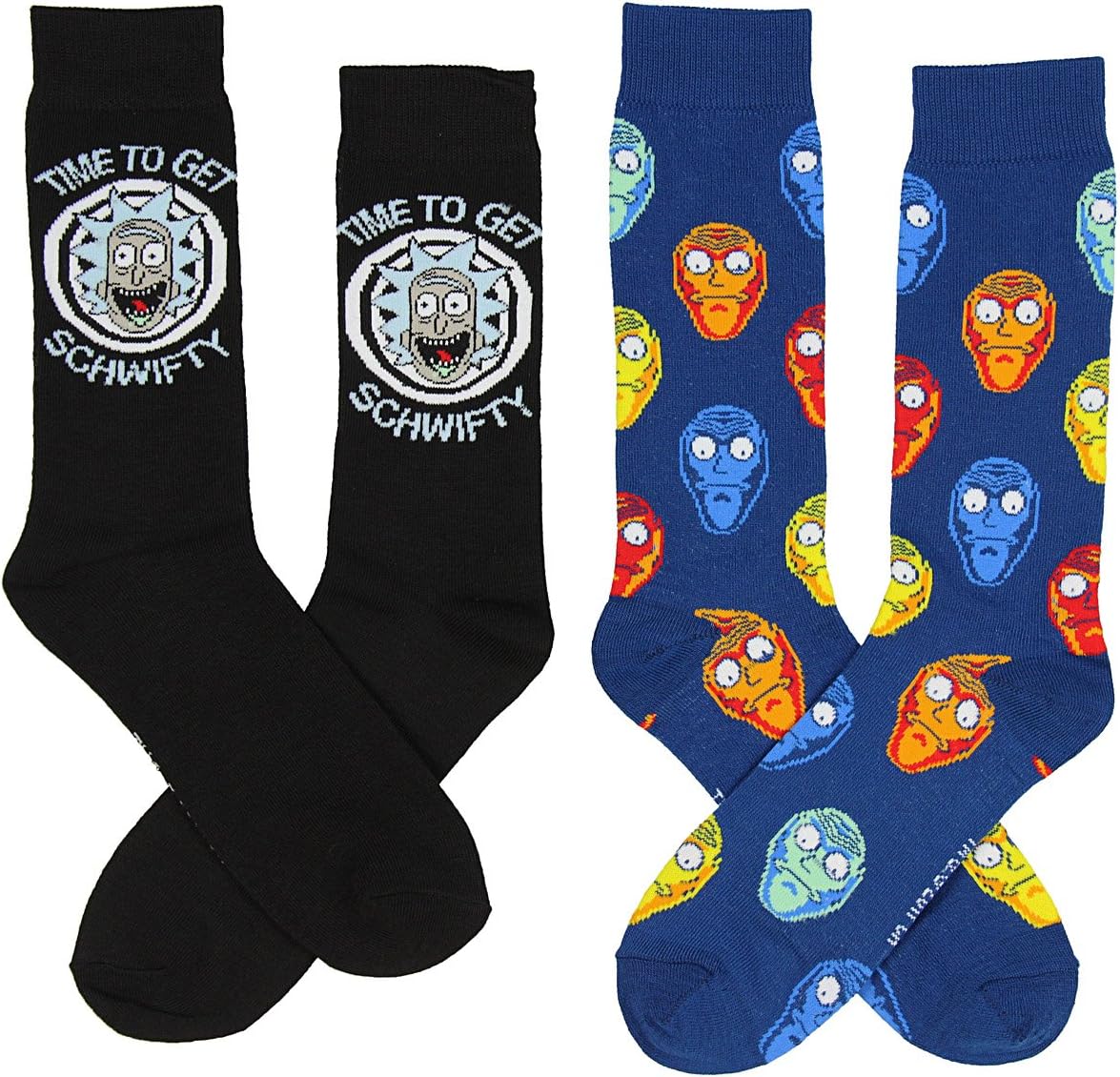 Amazon.com: Rick And Morty Time To Get Schwifty Men's 2 Pack Crew Socks ...