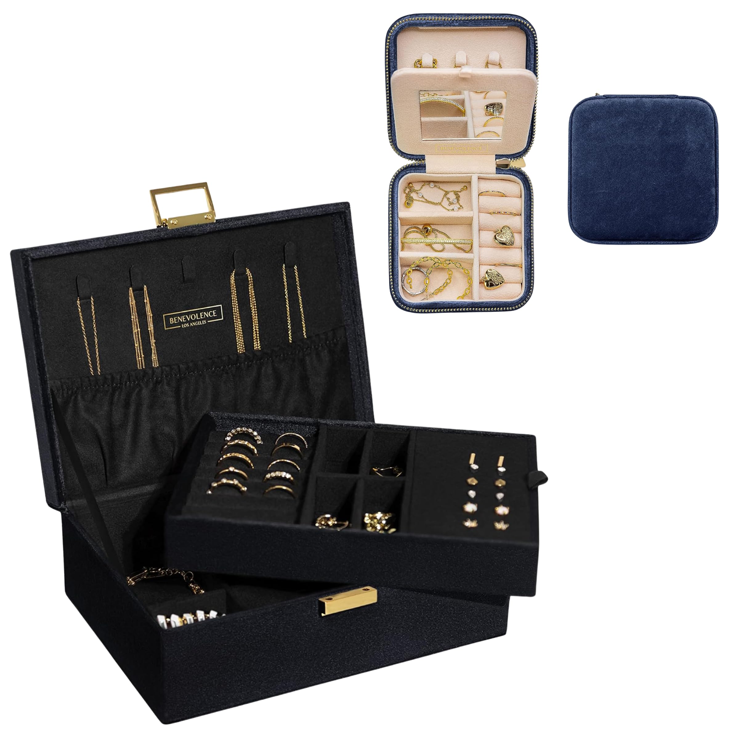 Amazon.com: Benevolence LA Plush Navy Blue Travel Jewelry Case and ...