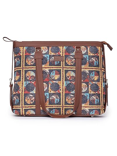 ZOUK Black Printed Handmade Vegan Leather Women's Office Bag for 15.6 ...