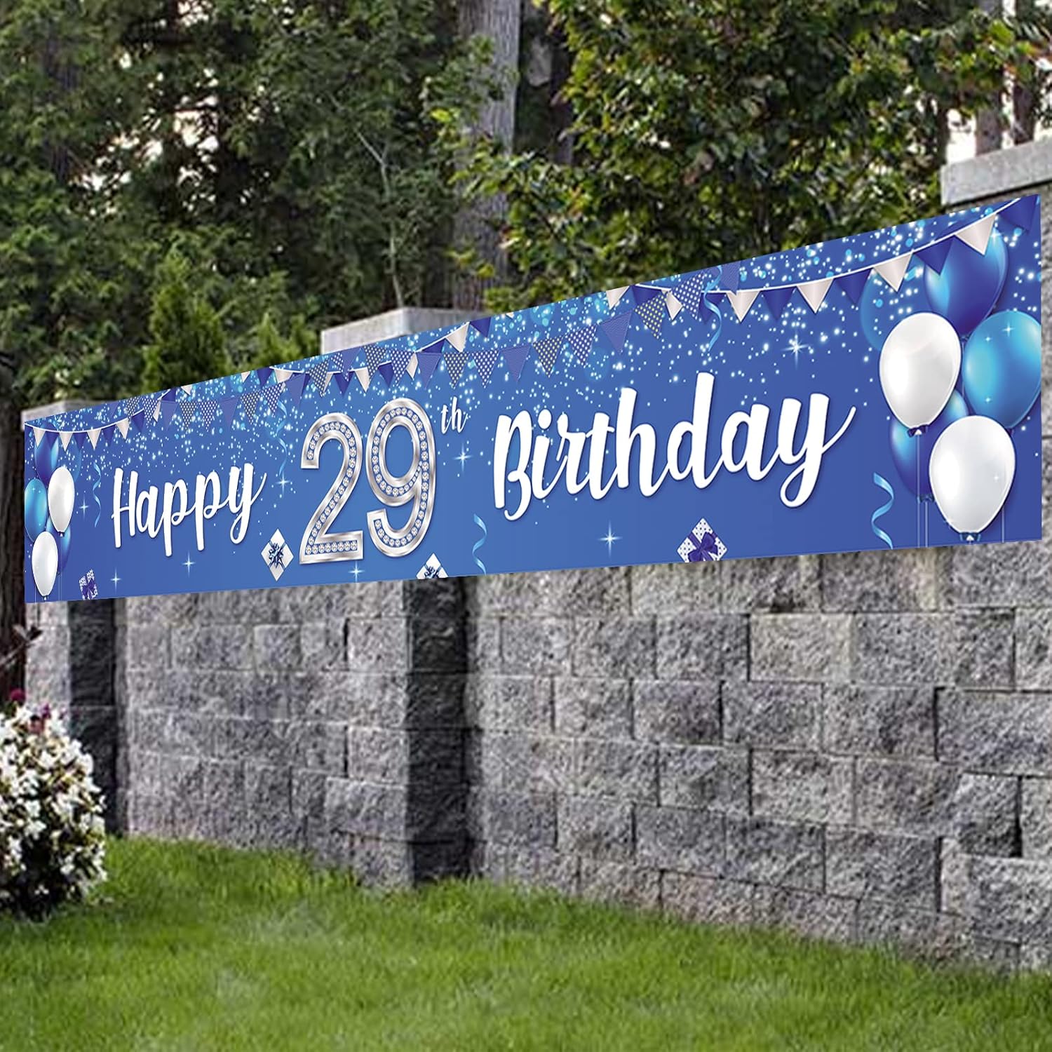 Cartel de feliz cumpleaños número 29, globos de regalo de cristal con ...