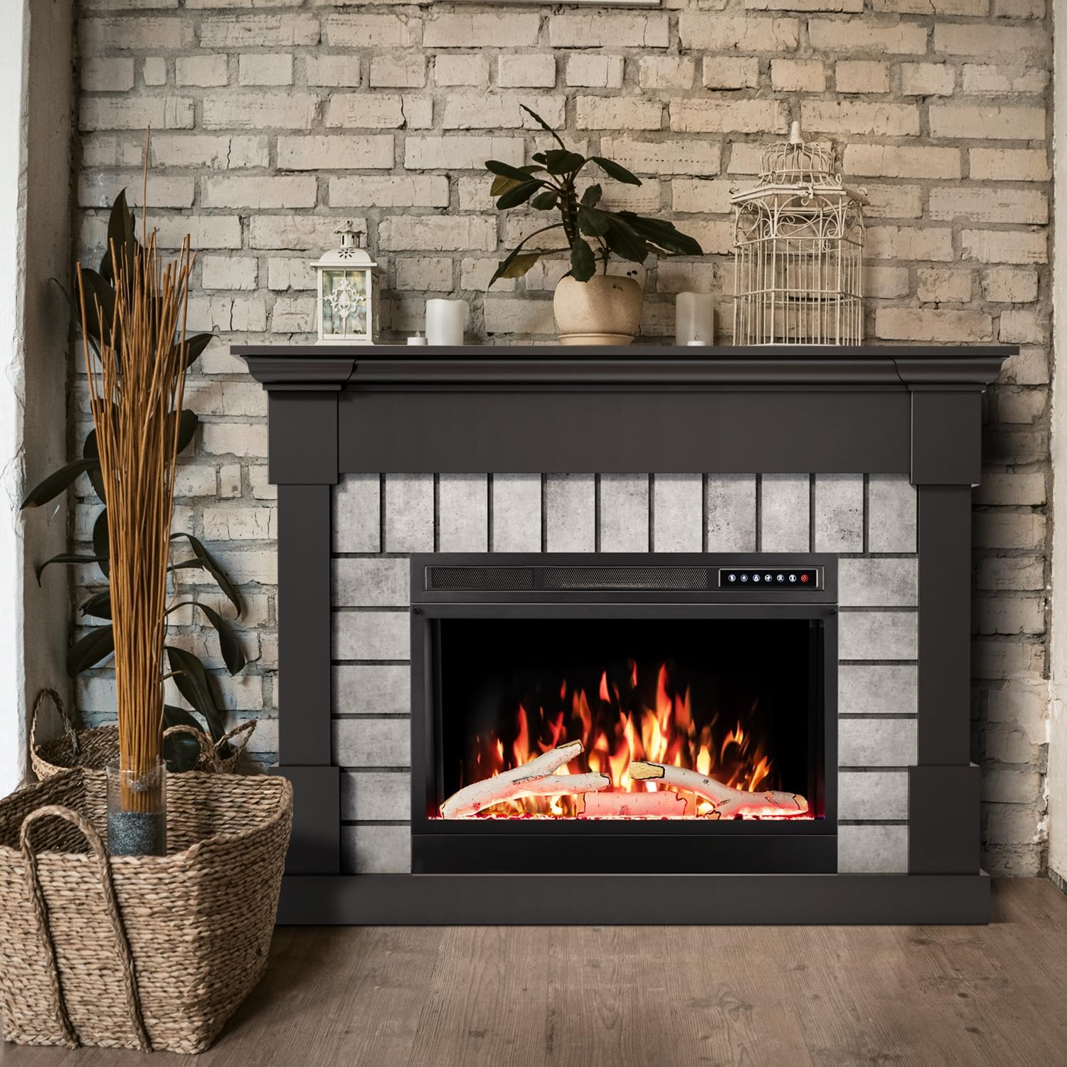 Amazon.com: R.W.FLAME 43” Corner Electric Fireplace Mantel Wooden ...