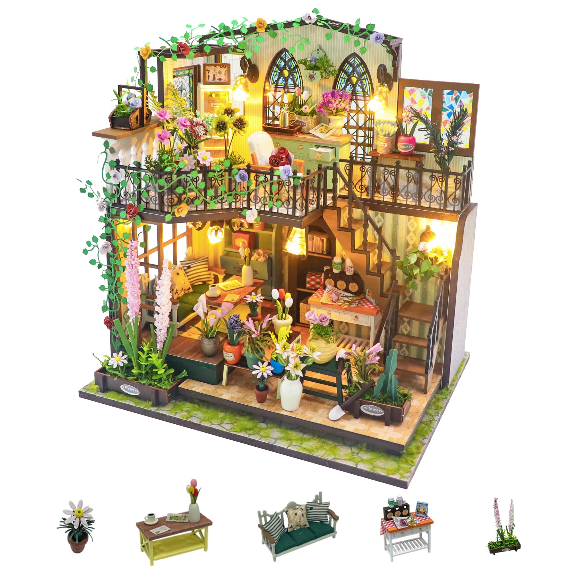 Amazon.com: Flever Dollhouse Miniature DIY House Kit Creative Room with ...