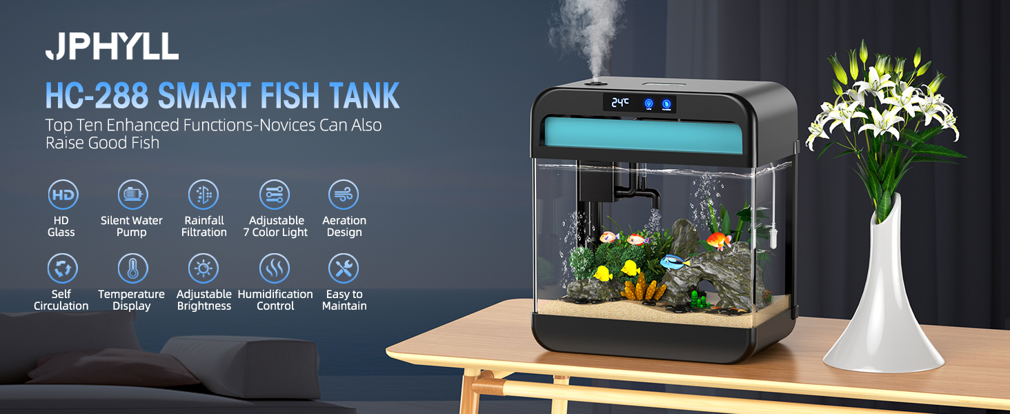 Watch Smart Fish Tank with with Humidifier 7 Colors Looping Light on ...
