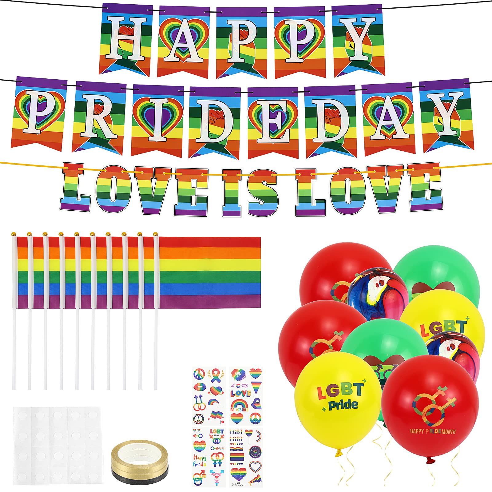 Meetory 53pcs Pride Flag Bunting, Rainbow Flag Gay Pride Accessories ...