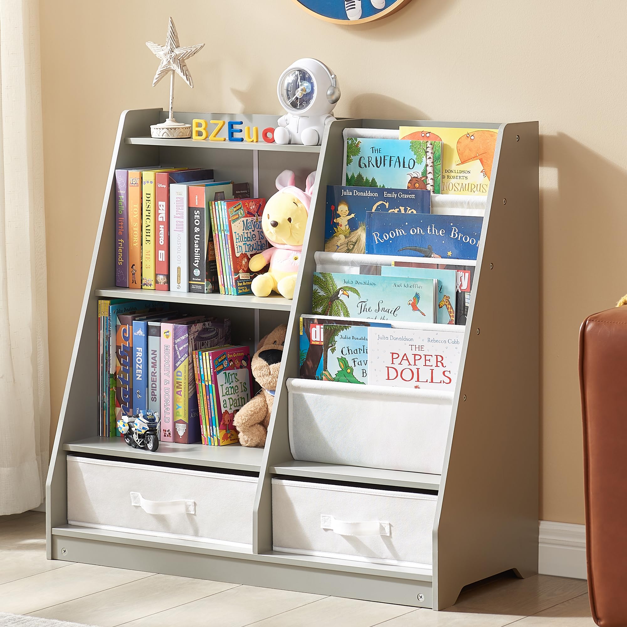 Amazon.com: Kids Bookshelf with Storage Drawers and Layer Sling ...