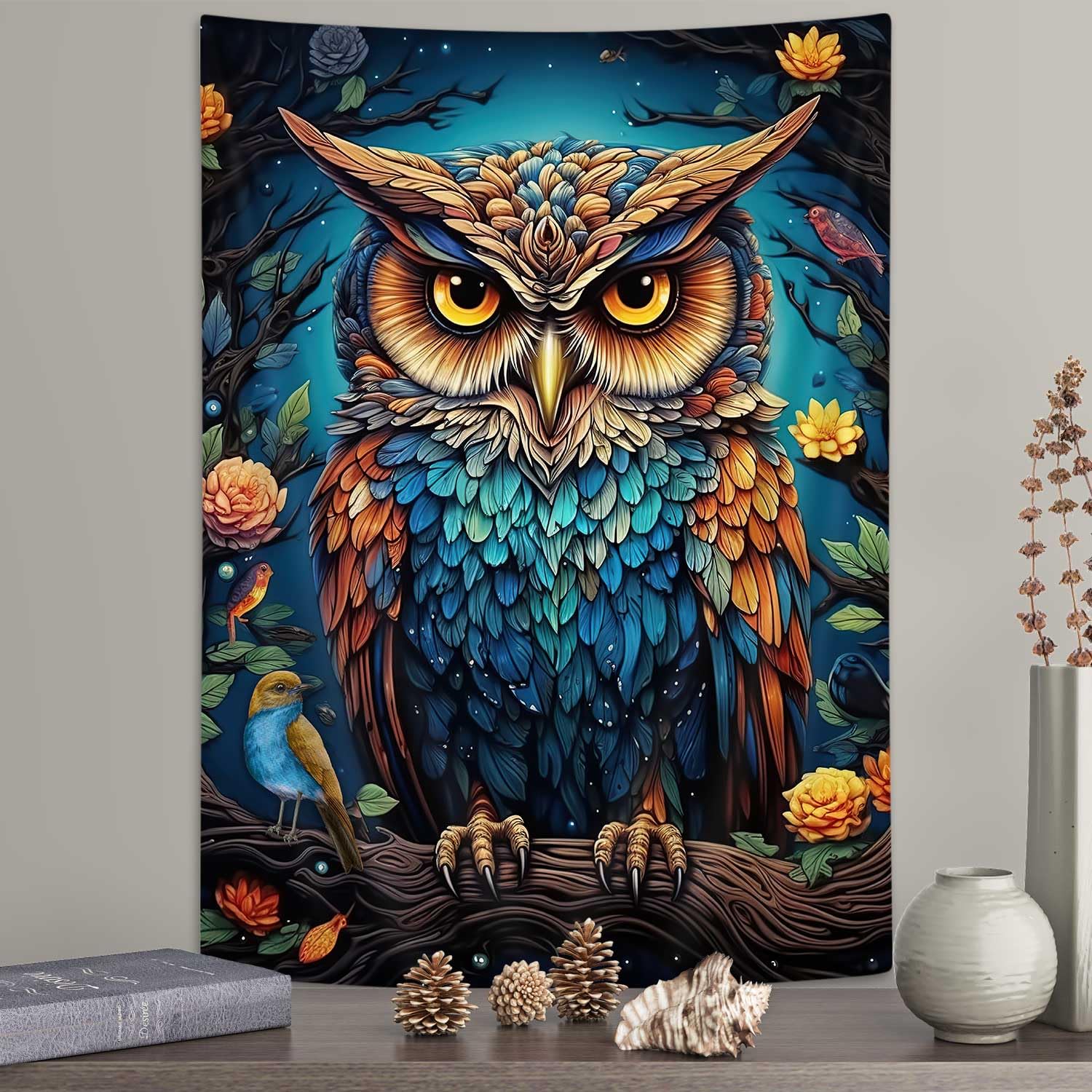 Amazon.com: YDIDIAN Psychedelic Owl Tapestry, Line Art Forest Neon ...