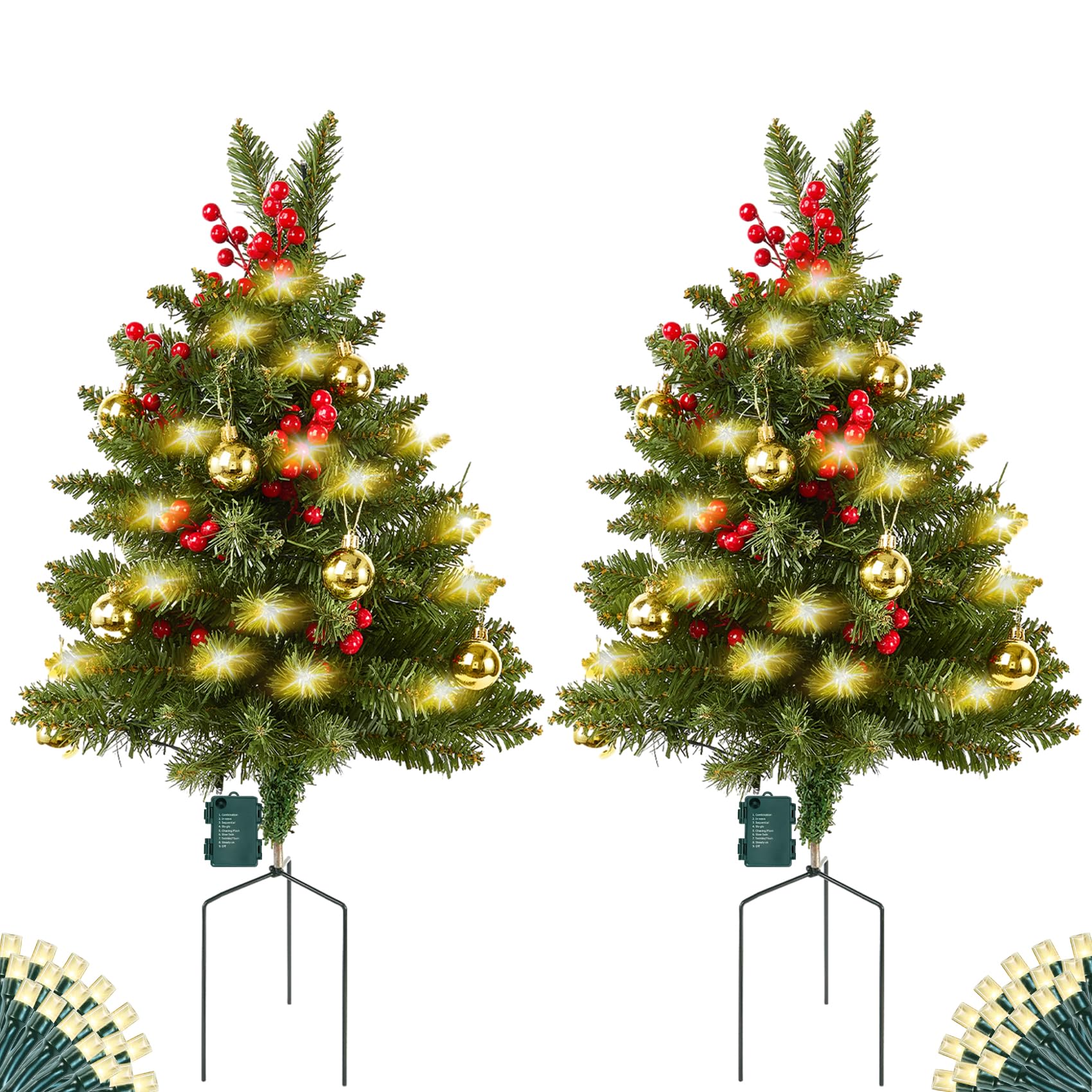 Amazon.com: 30Inch Porch Christmas Trees Set of 2, Pathway Porch Prelit ...