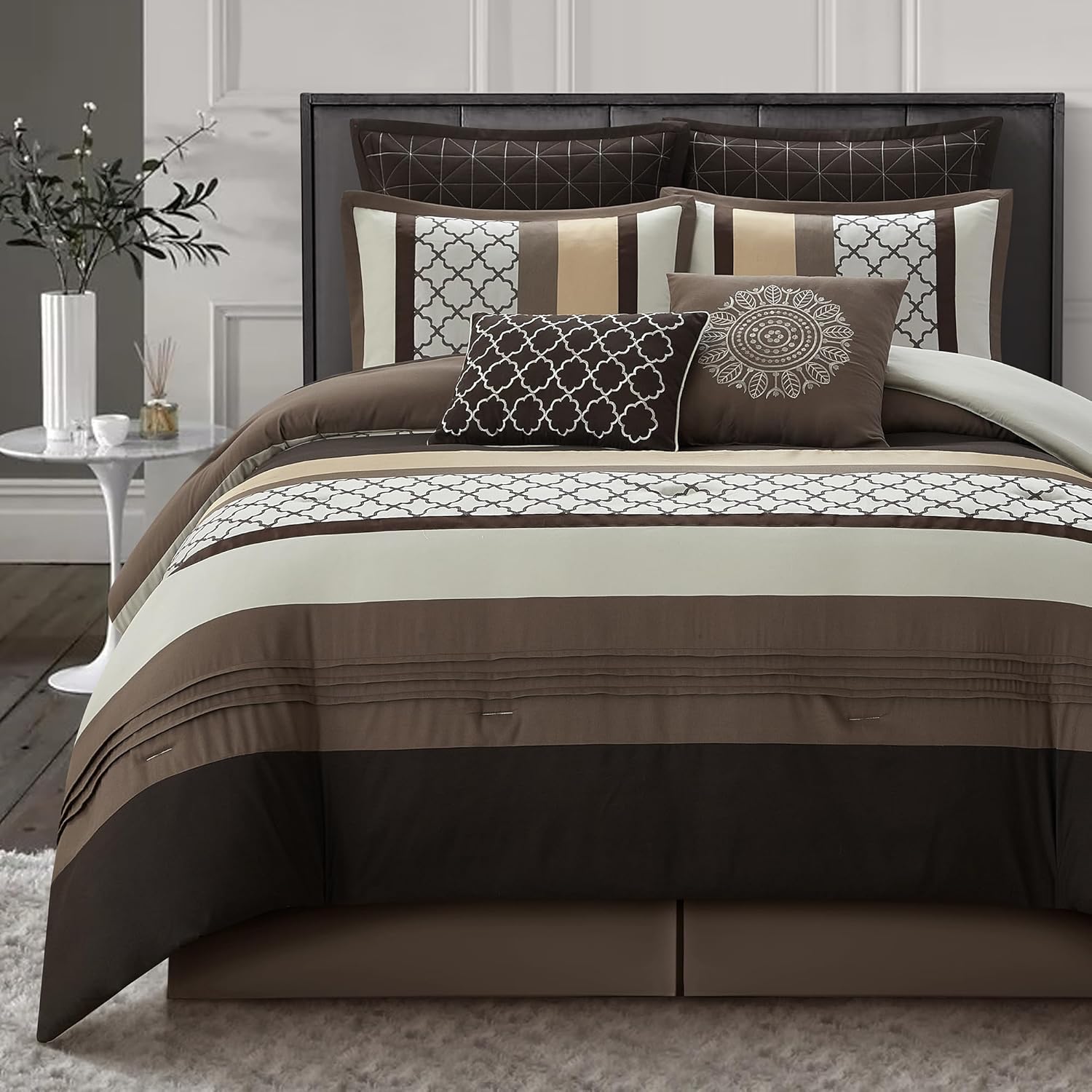 Amazon.com: LANCO MODERN LIFESTYLE California King Comforter Set, Brown ...
