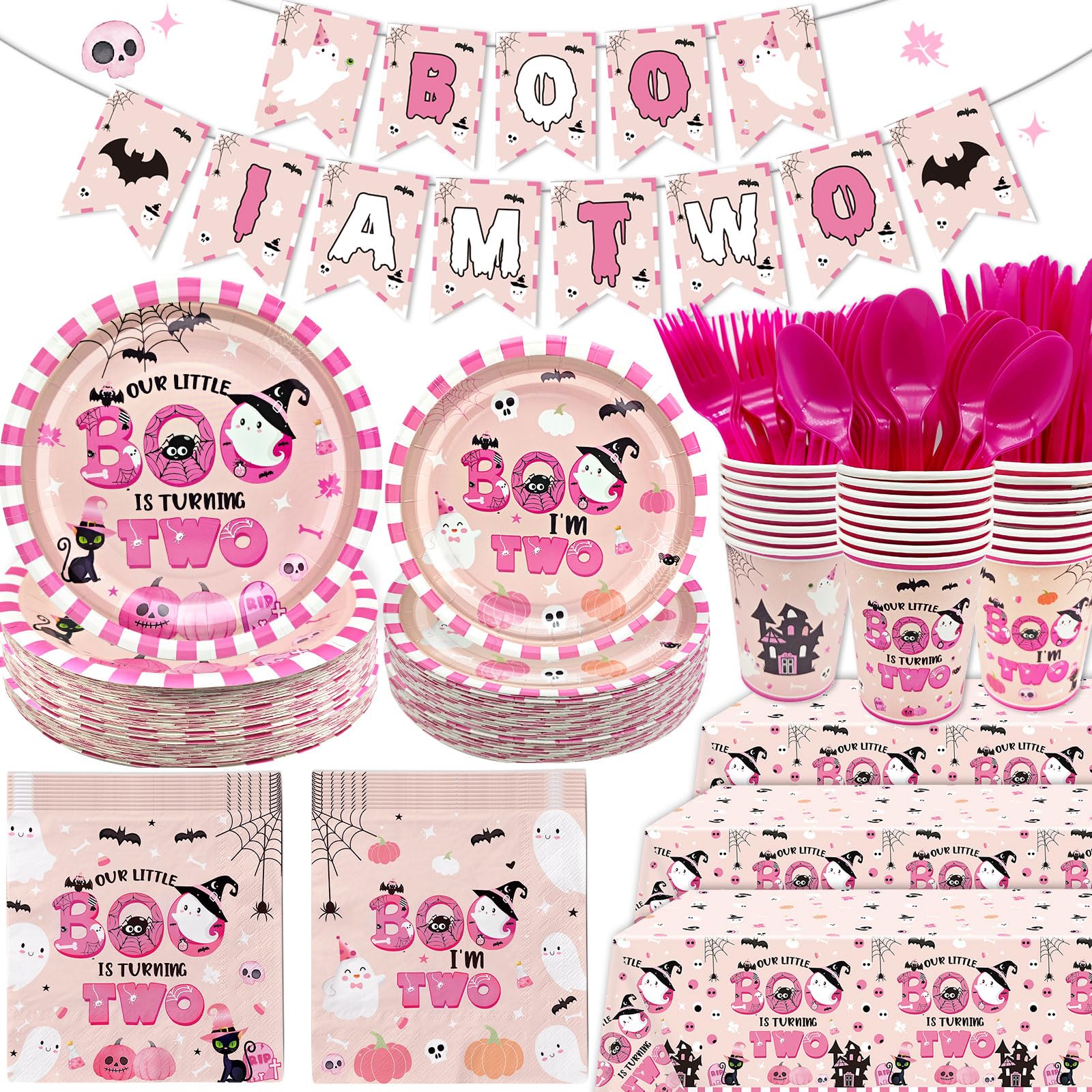 Amazon.com | Yavxzvbw 182Pcs Boo I'm Two Decor Birthday Halloween ...