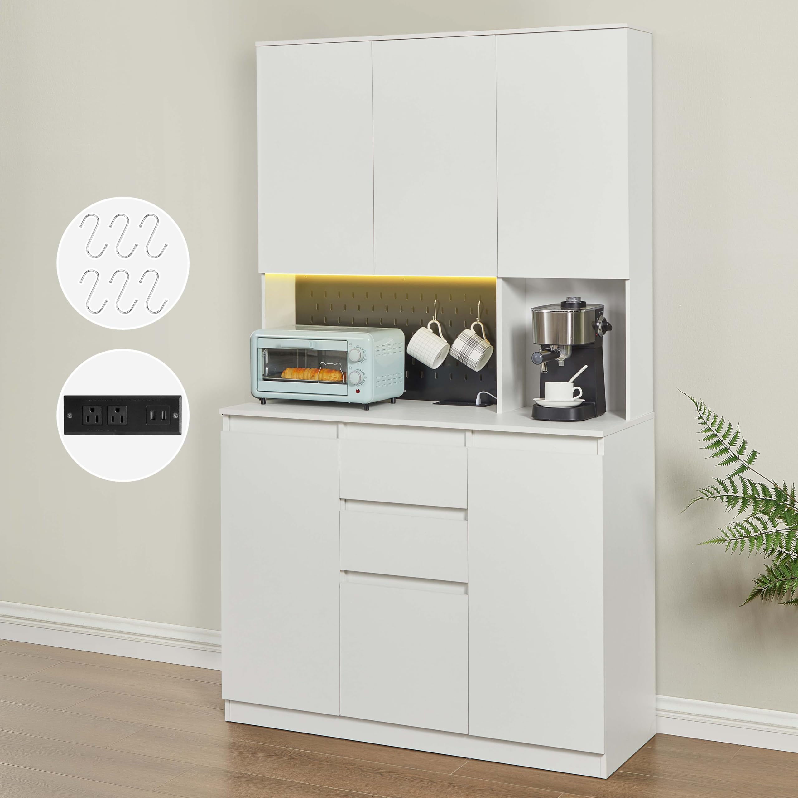 Amazon.com: Tatub 74” Pantry Cabinet with Power Outlet, Tall Kitchen ...