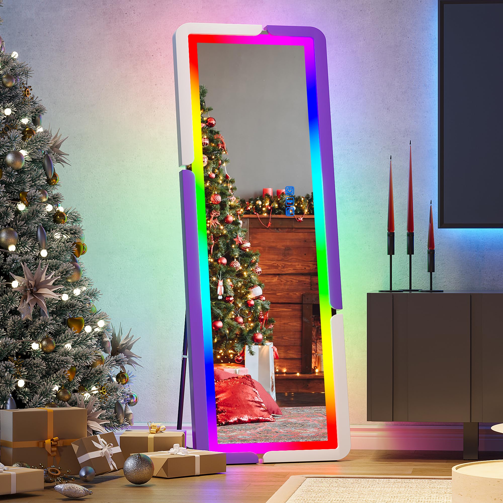 Lvifur Full Length Mirror with RGB Light 63”x20”, Standing Full Body ...