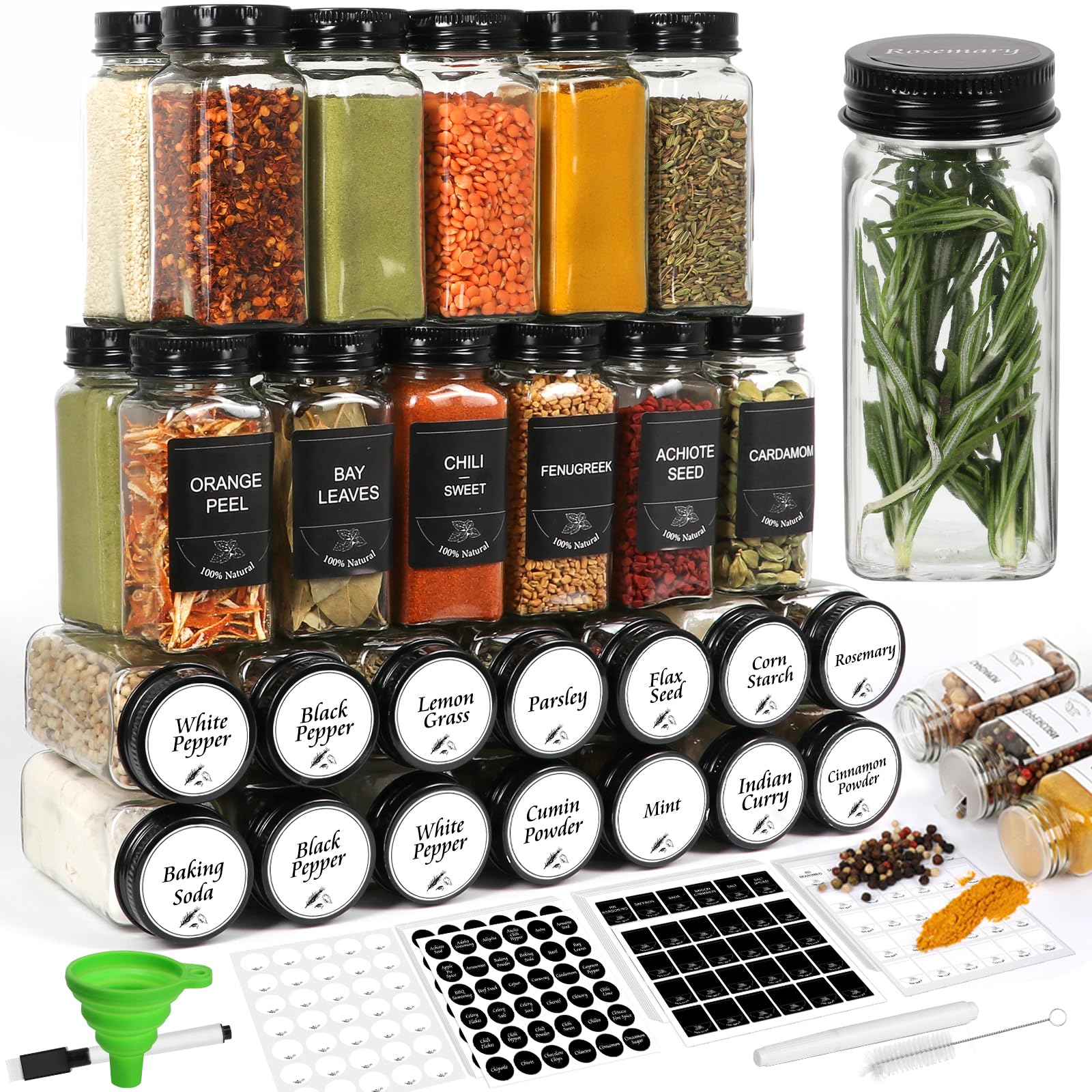 AuroTrends Spice Jars with Labels 4oz 48Pack, Spice Containers with ...