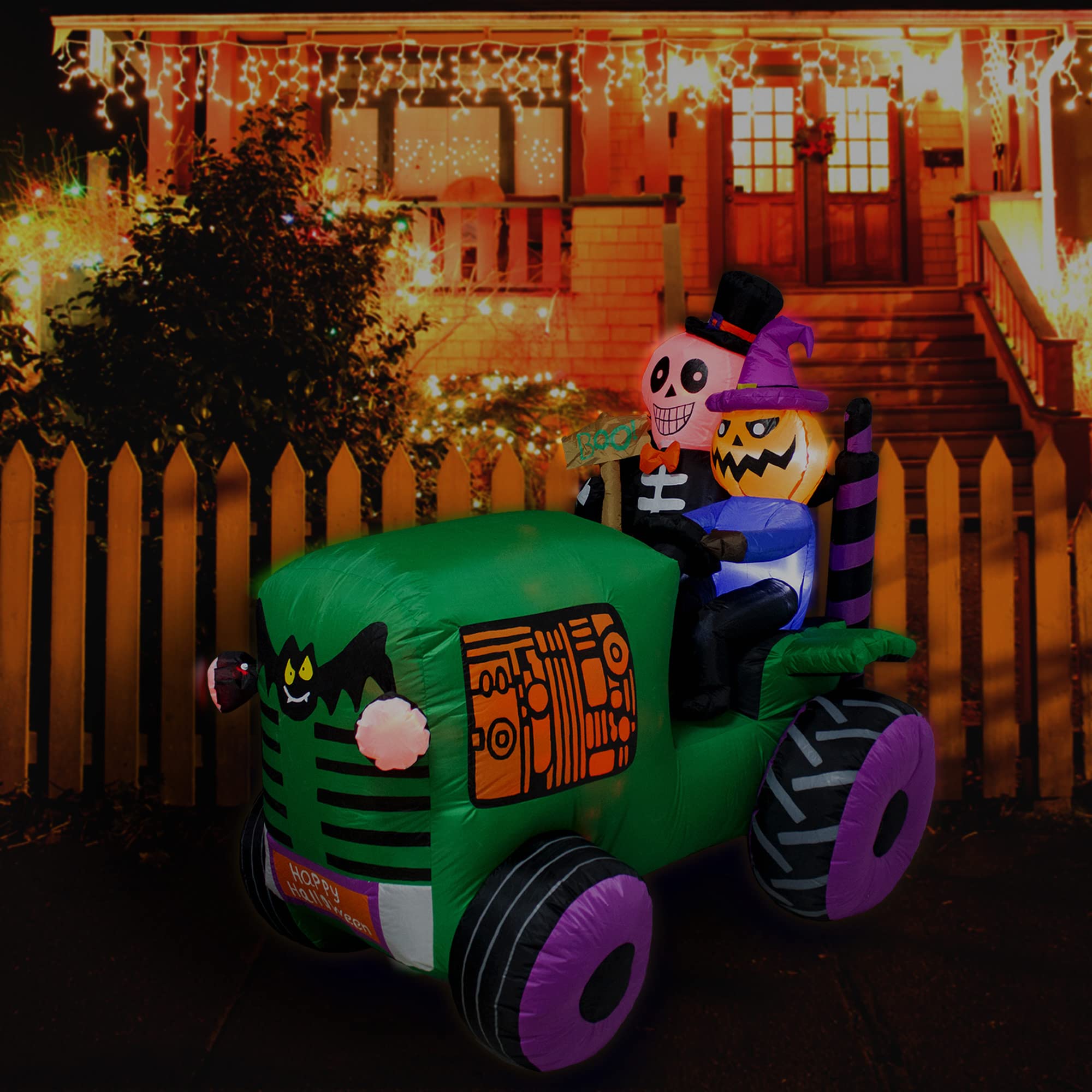 VIKIMORA 5.5Ft Long Halloween Inflatable Ghost Tractor LED Lights Decor ...