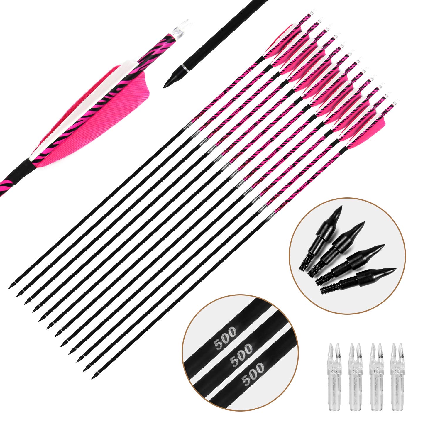 Snapklik.com : GUGULUZA 32 Inch Archery Pure Carbon Arrows Spine 500 ...