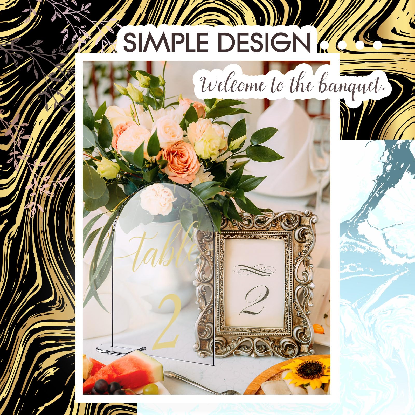 Snapklik.com : 30 Sets Arch Acrylic Sign Gold Printed 1-30 Table Signs