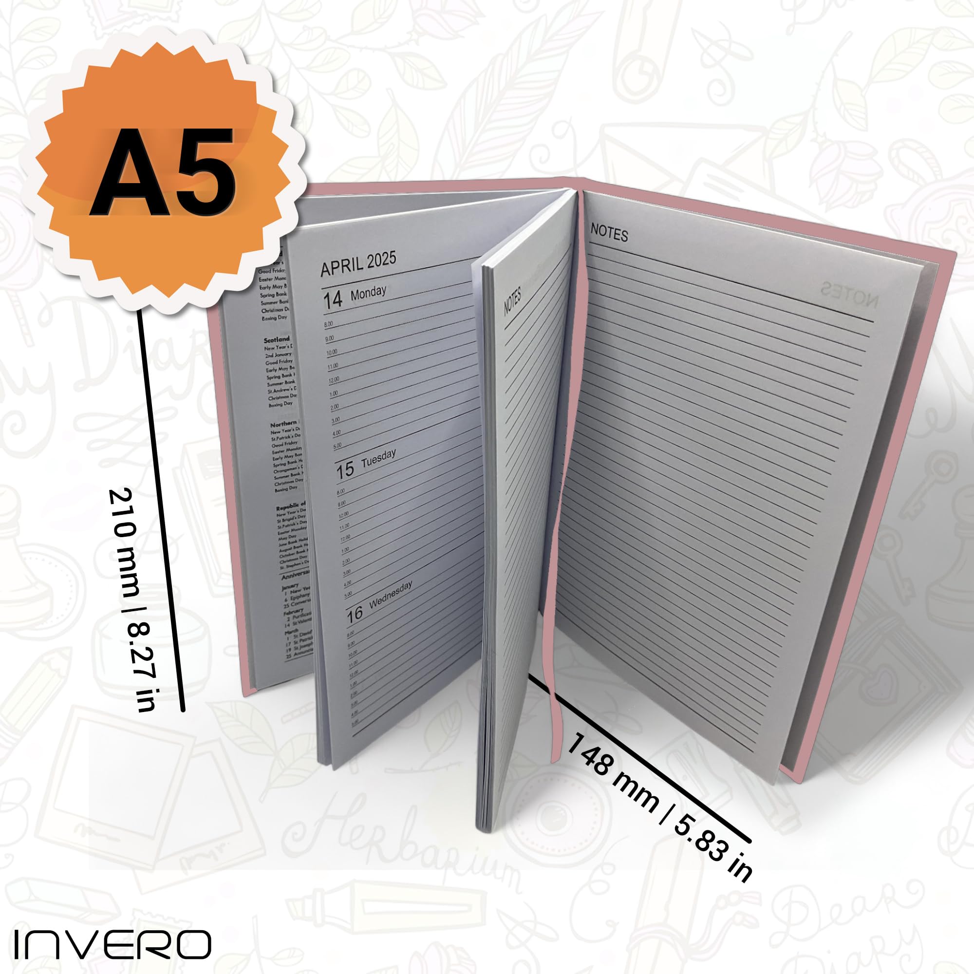 Invero 2025 Week To View Diary A5 Hardback Diary – Jan 2025 to Dec 2025 ...