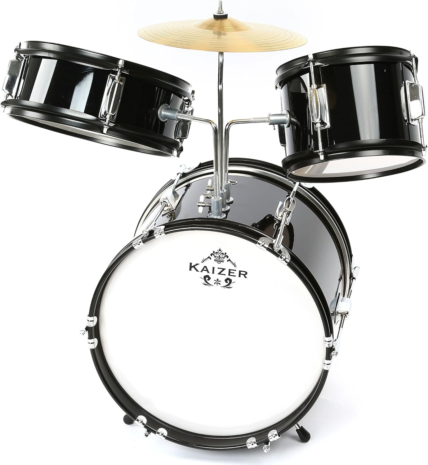 Amazon.com: Kaizer Junior Kids Drum Set 3 pc Black Metallic JDRMS3 ...