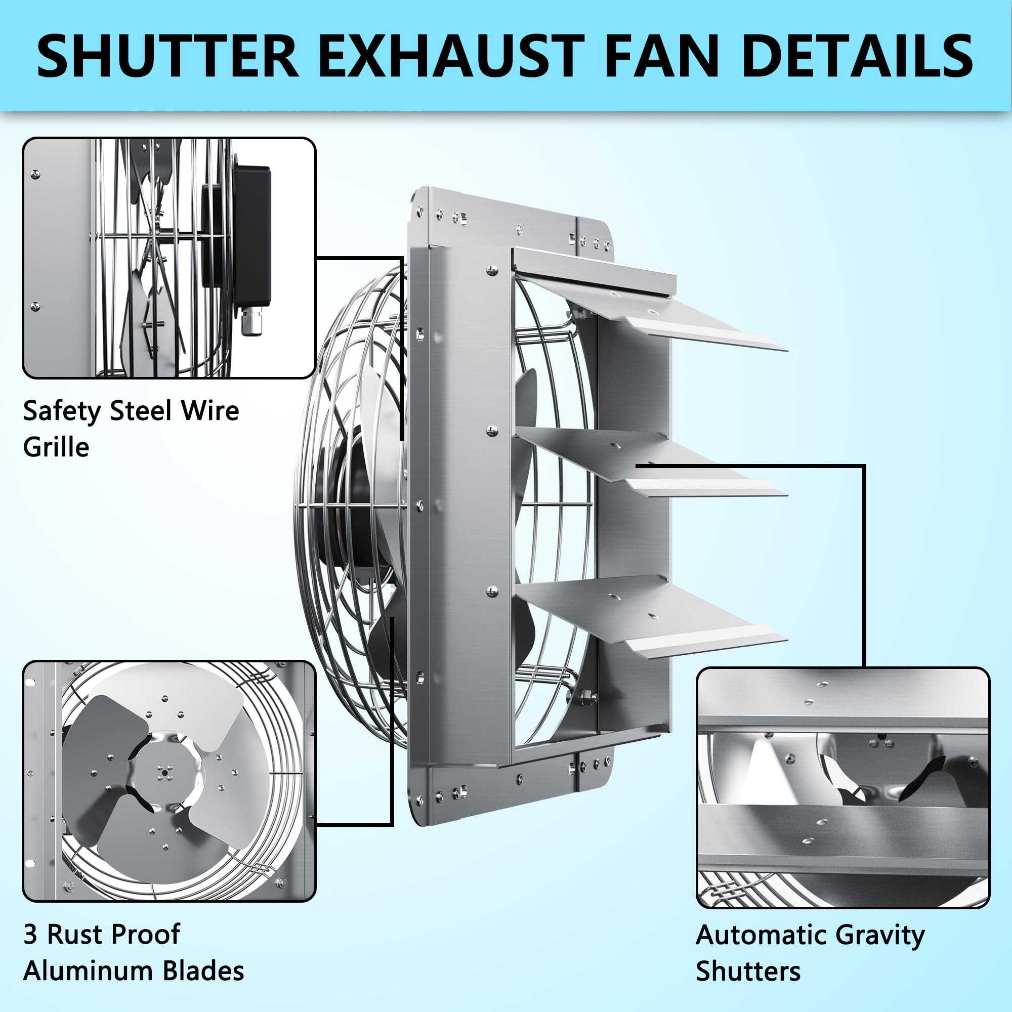 Snapklik.com : 10 Inch Shutter Exhaust Fan, Aluminum Wall Mounted ...