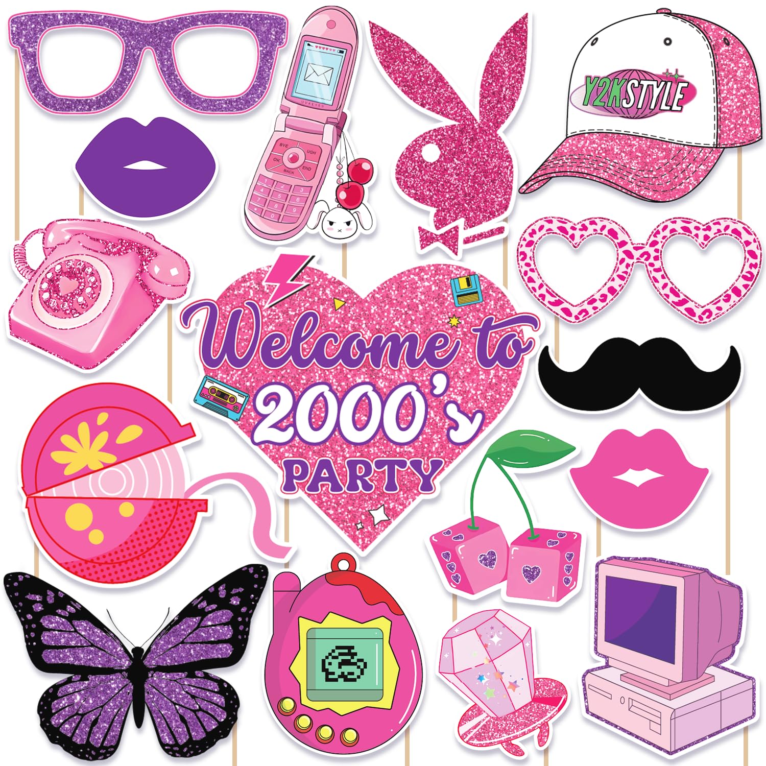 Amazon.com: Y2K Party Decorations Photo Booth Props Princess 2000s ...