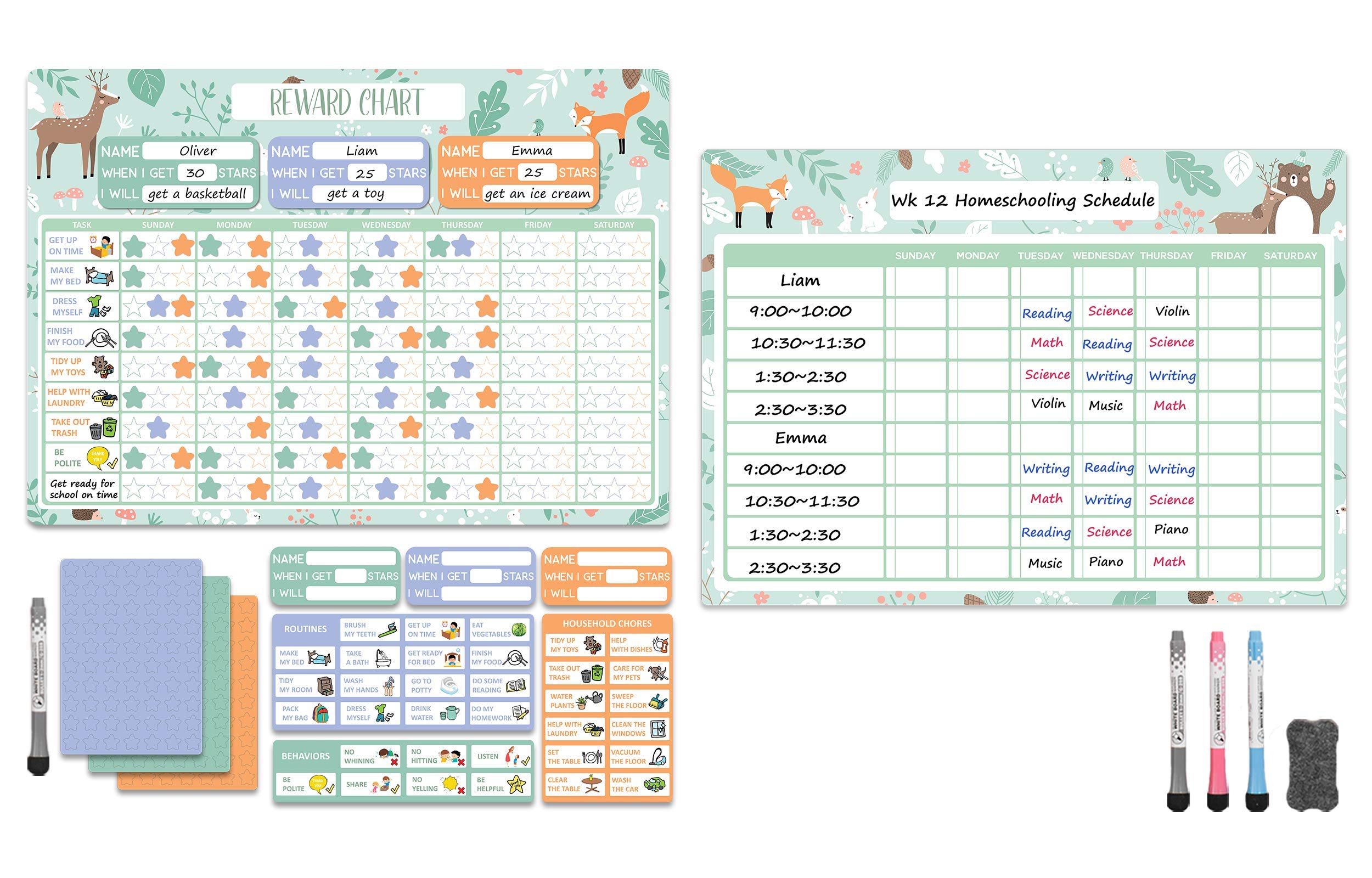 Buy Magnetic Reward Chart & Chore Chart for Multiple Kids | 17x12 Inch ...