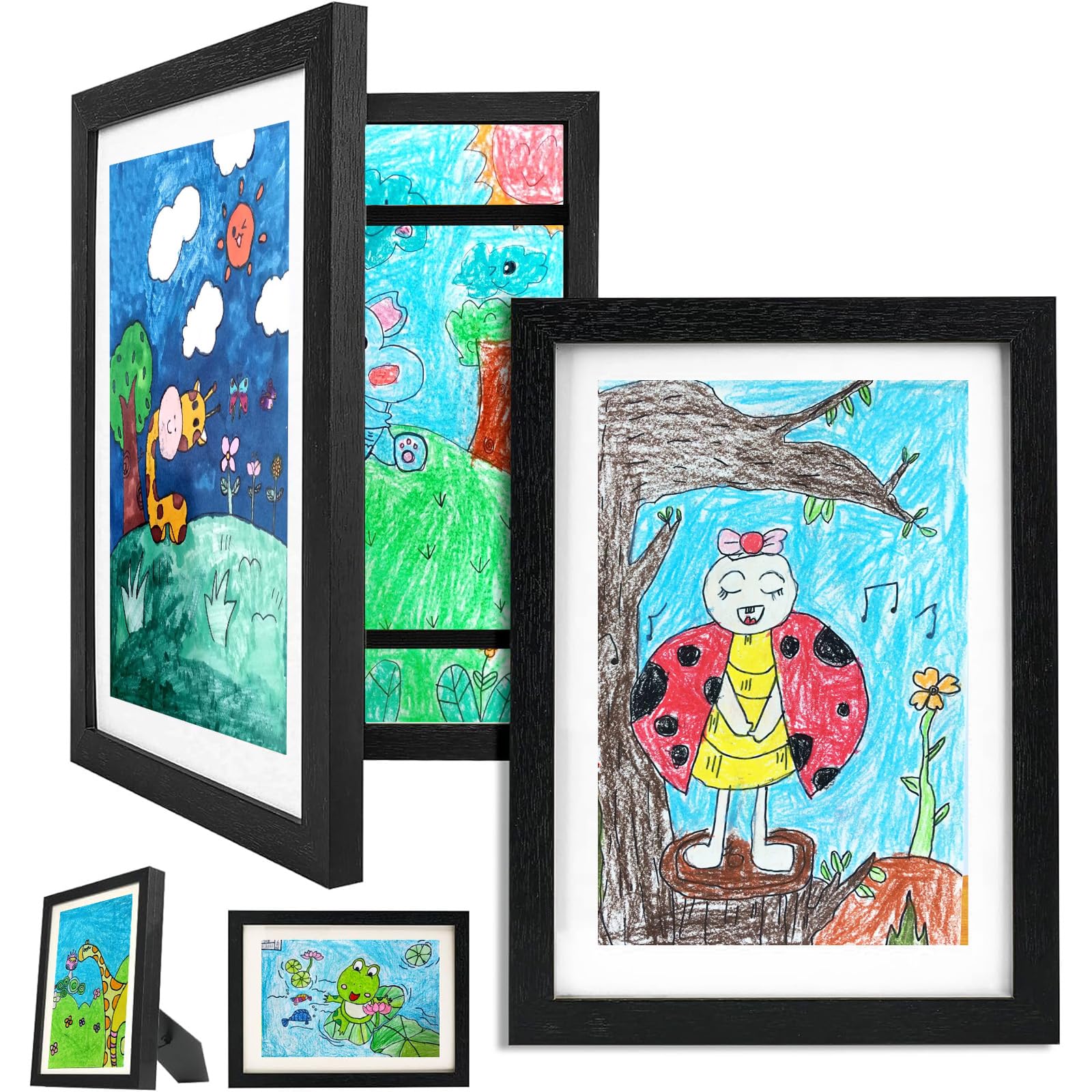 2 Pack Kids Artwork Display Frame Changeable, Black Kids Art Frames A4 ...