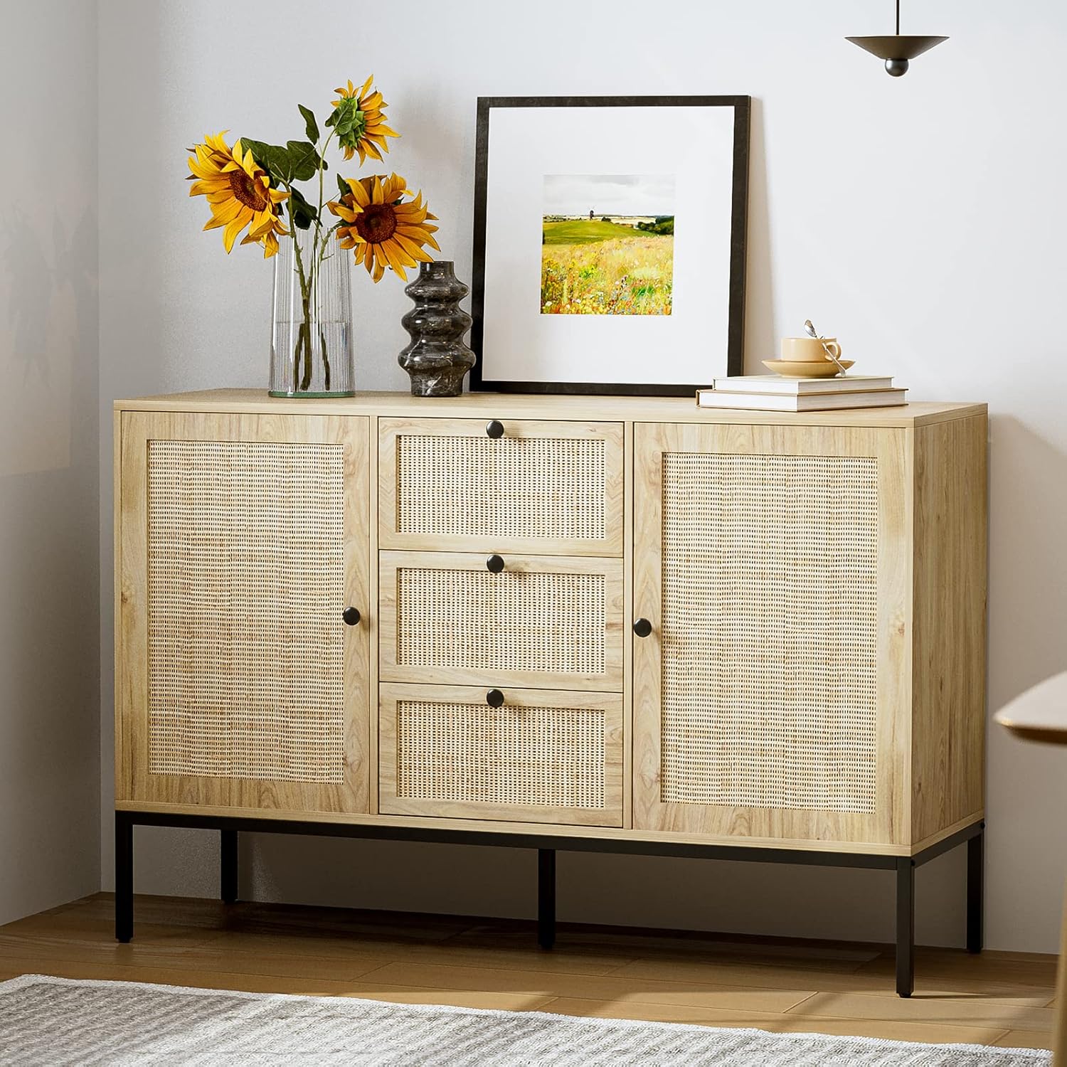 Amazon.com - IKIFLY Rattan Sideboard Buffet Cabinet, Boho Rattan ...