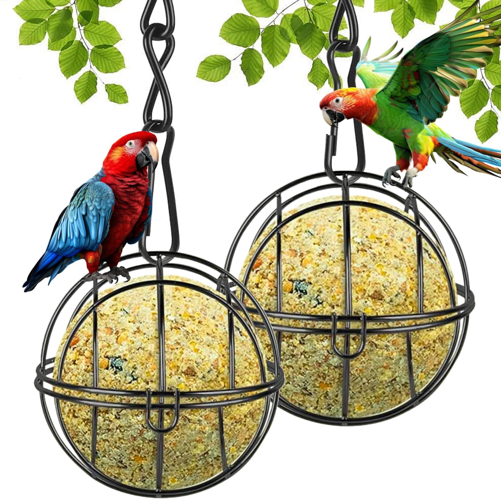 Leogony 2PCS Bird Fat Ball Feeder, Metal Fat Balls Feeders Hanging, Suet Bird Feeder with 2 S ...