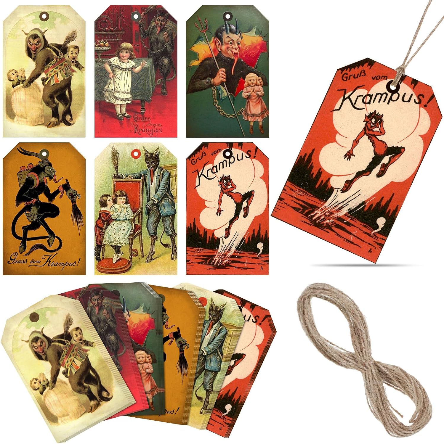 Amazon.com: Chunful 24 Pcs Christmas Krampus Gift Tags with String for ...