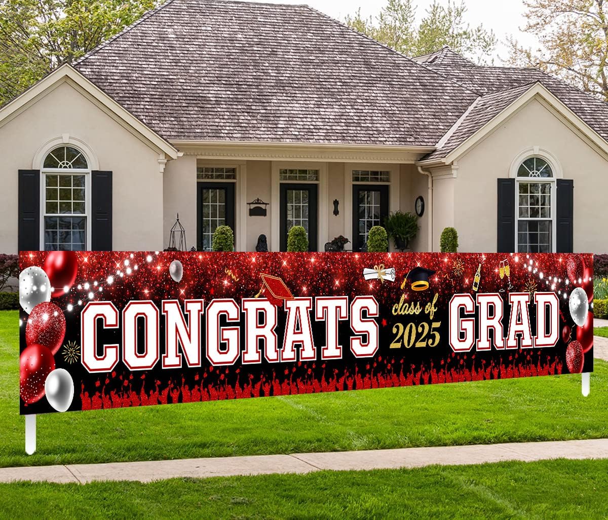 Amazon.com: Large Graduation Banner Class of 2025 Red - 120x20 Inch ...