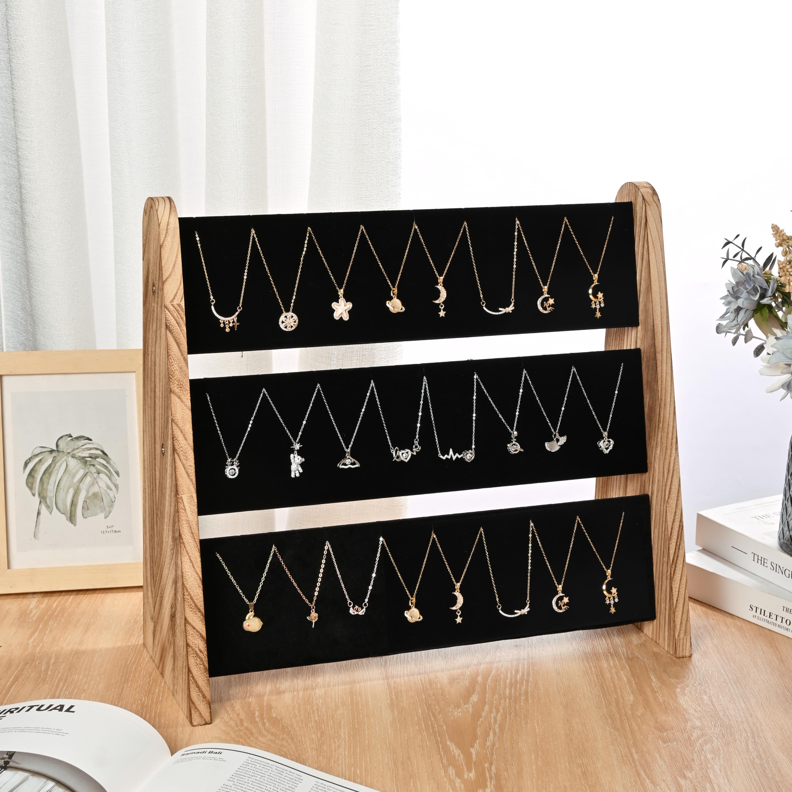 Amazon.com: humberboat Necklace Holder 3 Tier Wooden Necklace Organizer ...