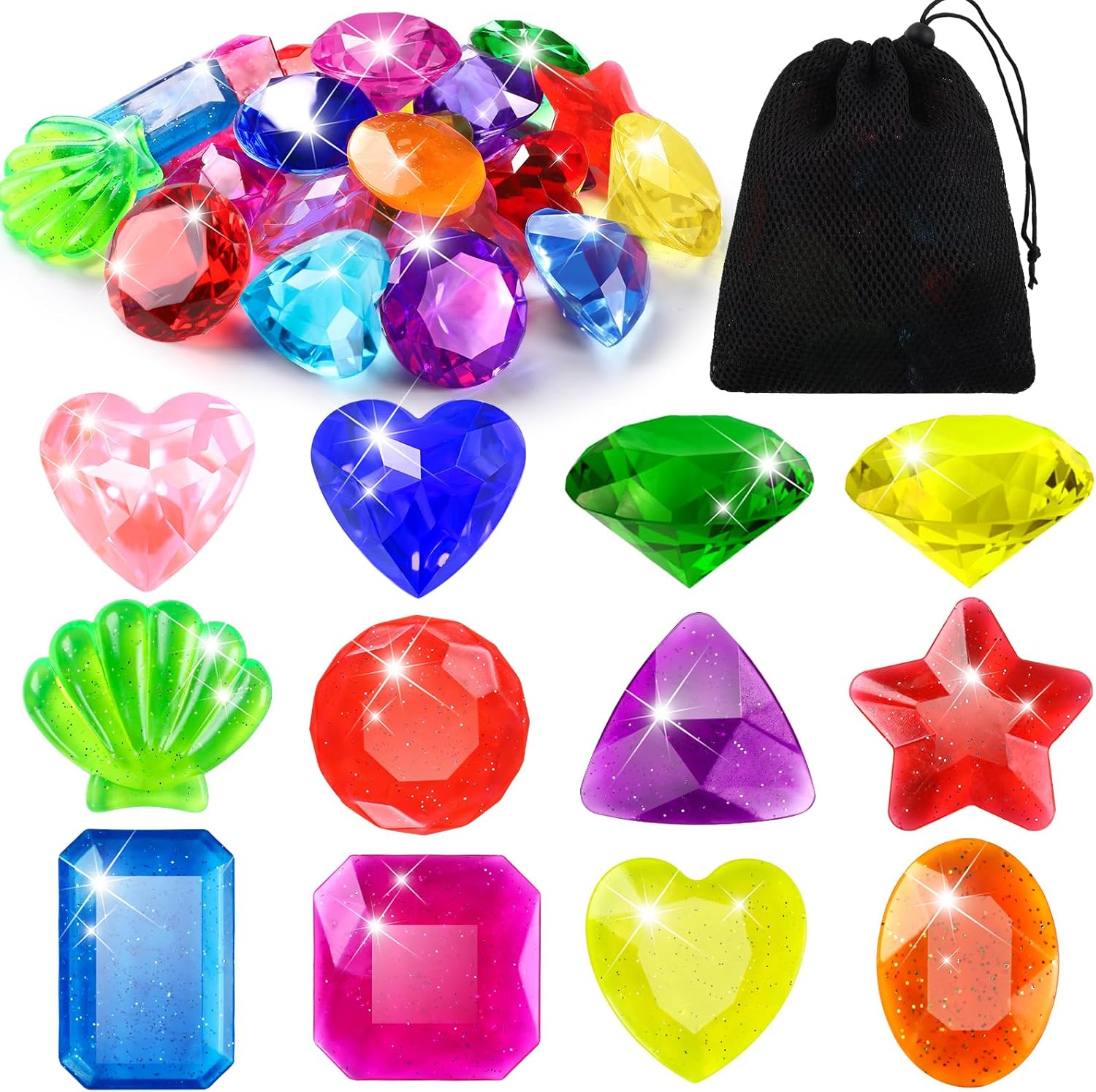 Amazon.com: Vellibring 18PCS Diving Gem Pool Toys, Acrylic Big Colorful ...